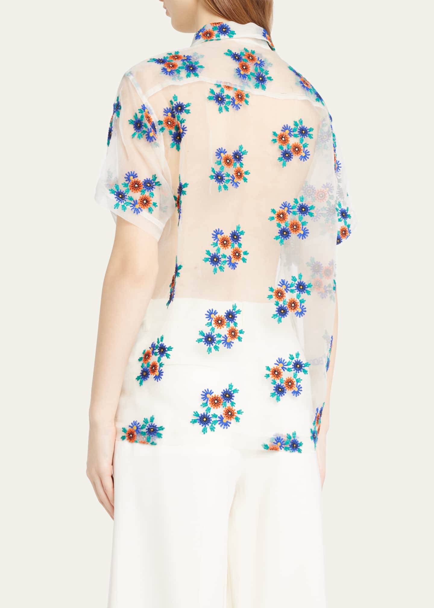 Bode Daisy-Embroidered Sheer Shirt - Bergdorf Goodman