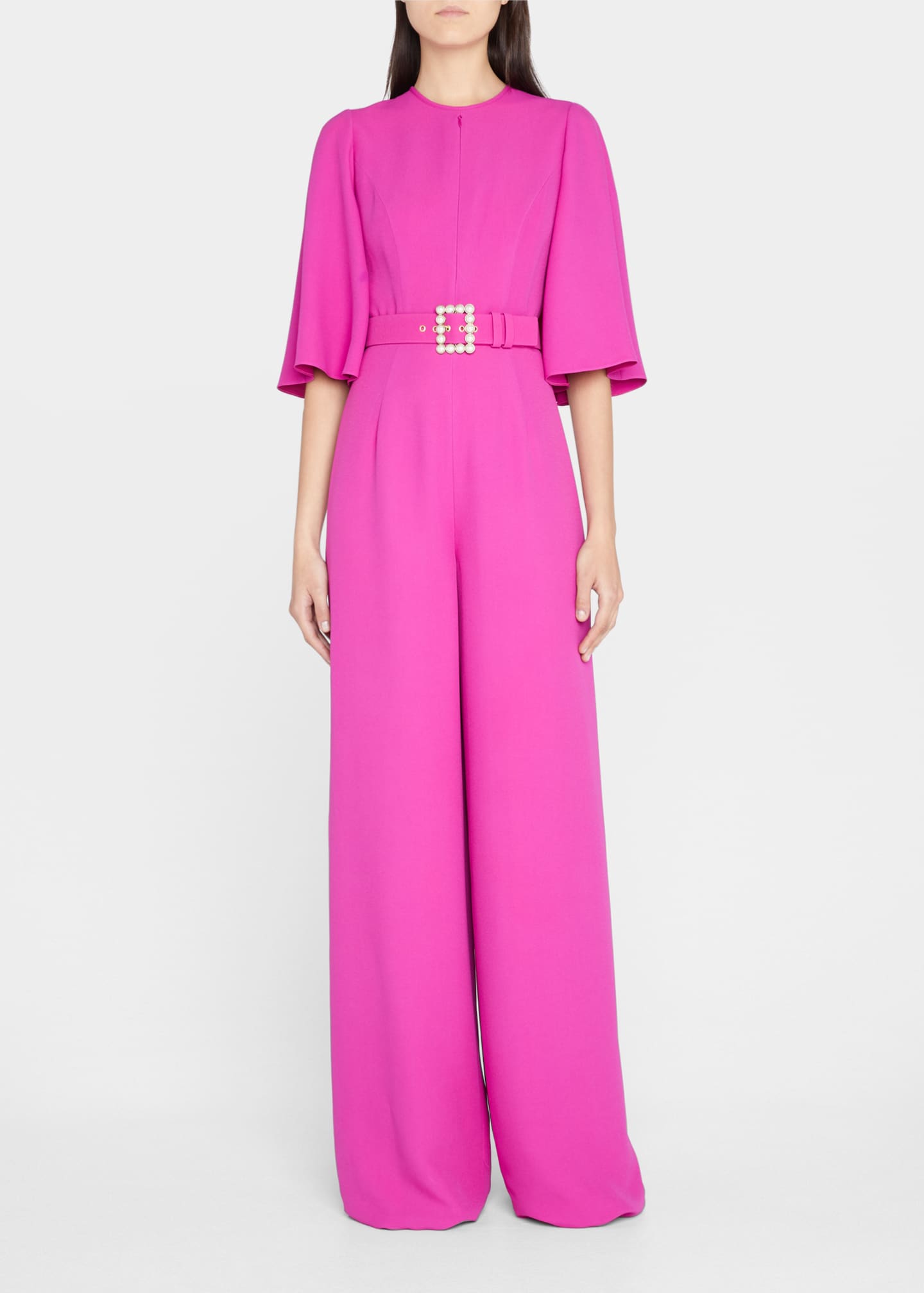 Andrew Gn Cape Belted Crepe Wide-Leg Jumpsuit - Bergdorf Goodman