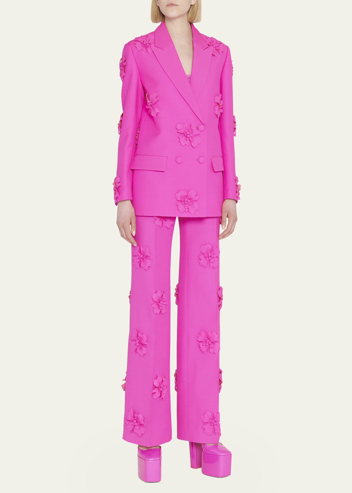 Valentino Garavani Flower Applique Double-Breasted Blazer - Bergdorf ...