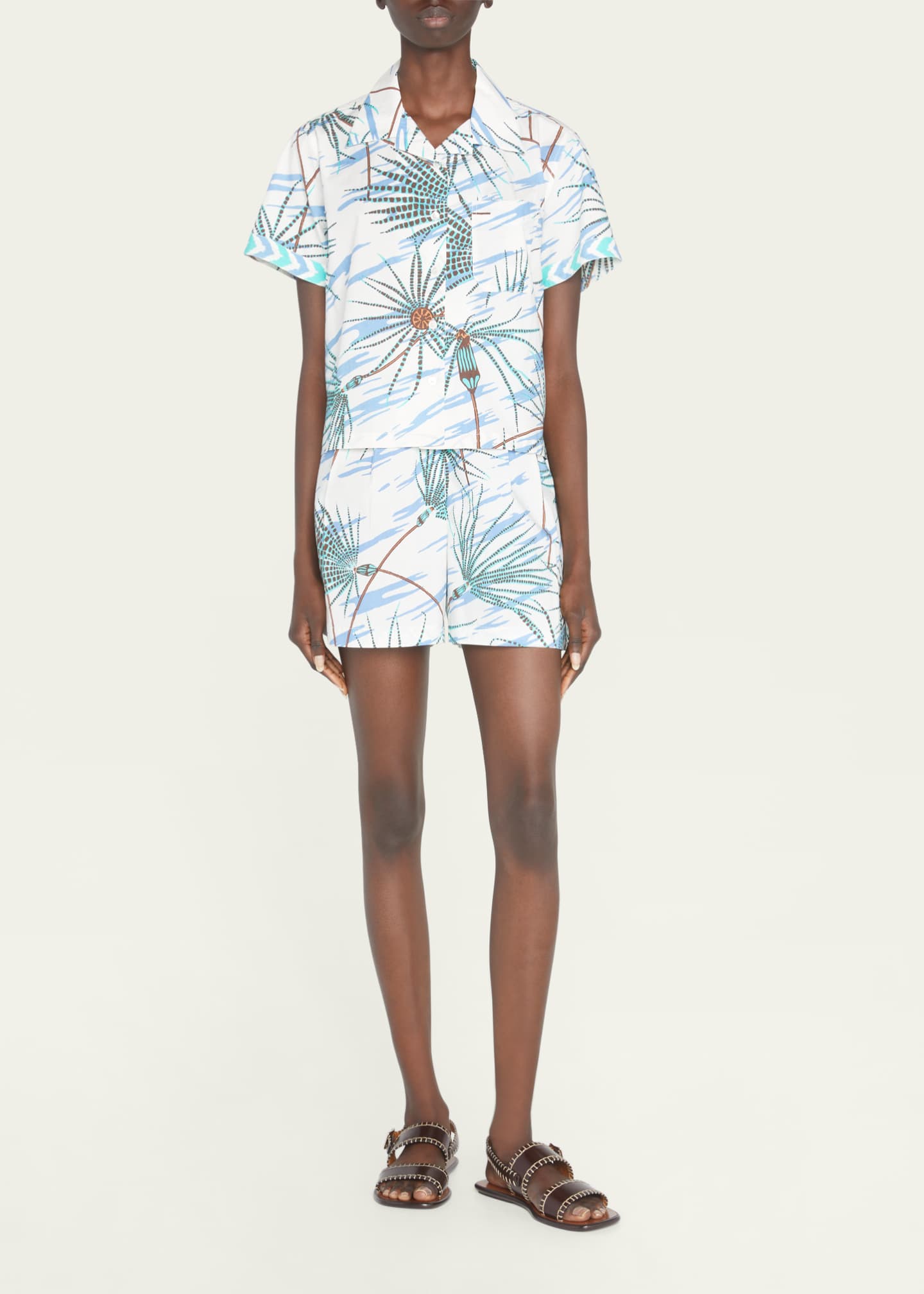 EMPORIO SIRENUSE Kaia Papyrus-Print Short-Sleeve Shirt - Bergdorf Goodman