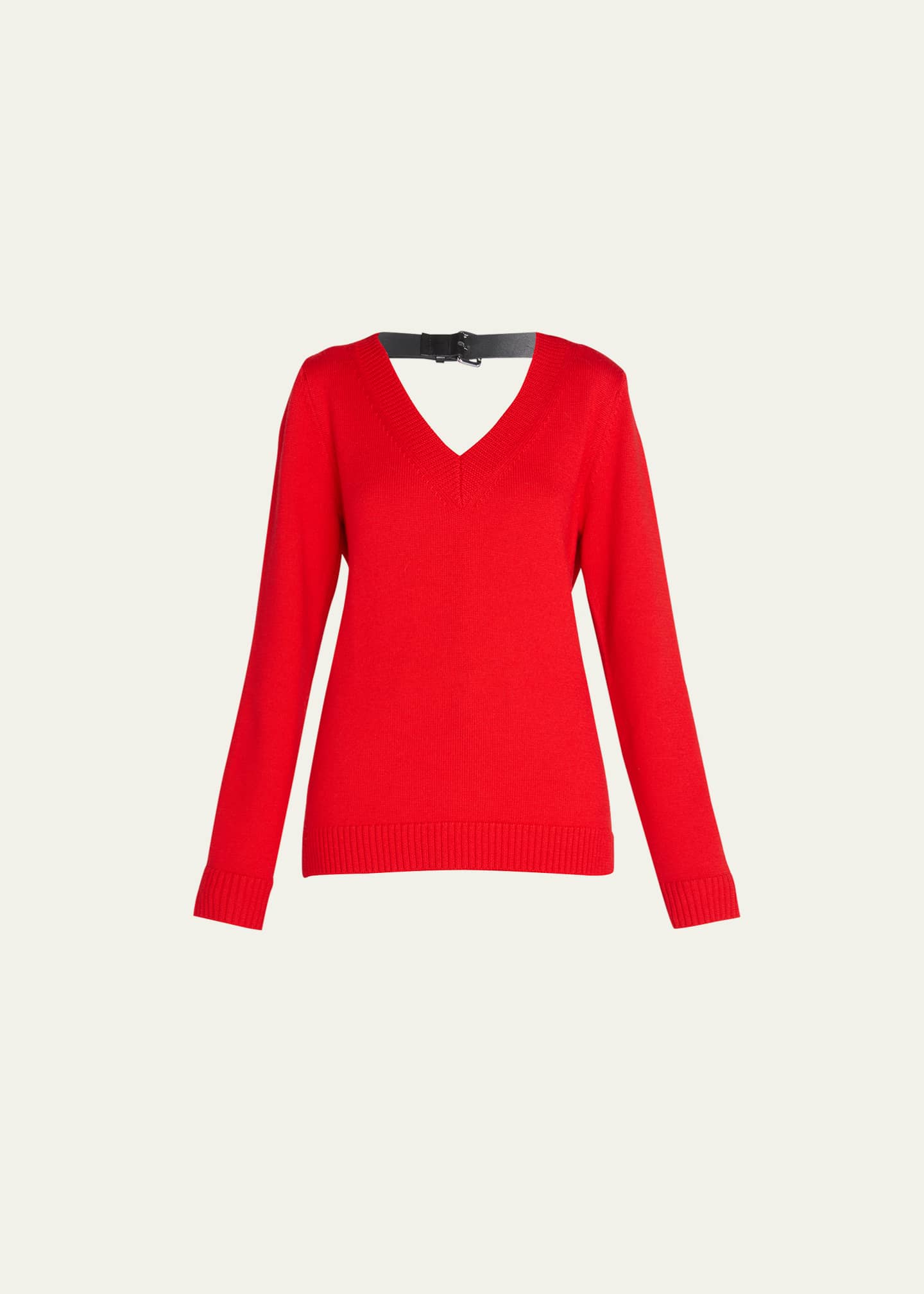 Monse Twisted Open-Back Leather Belted Wool Sweater - Bergdorf Goodman