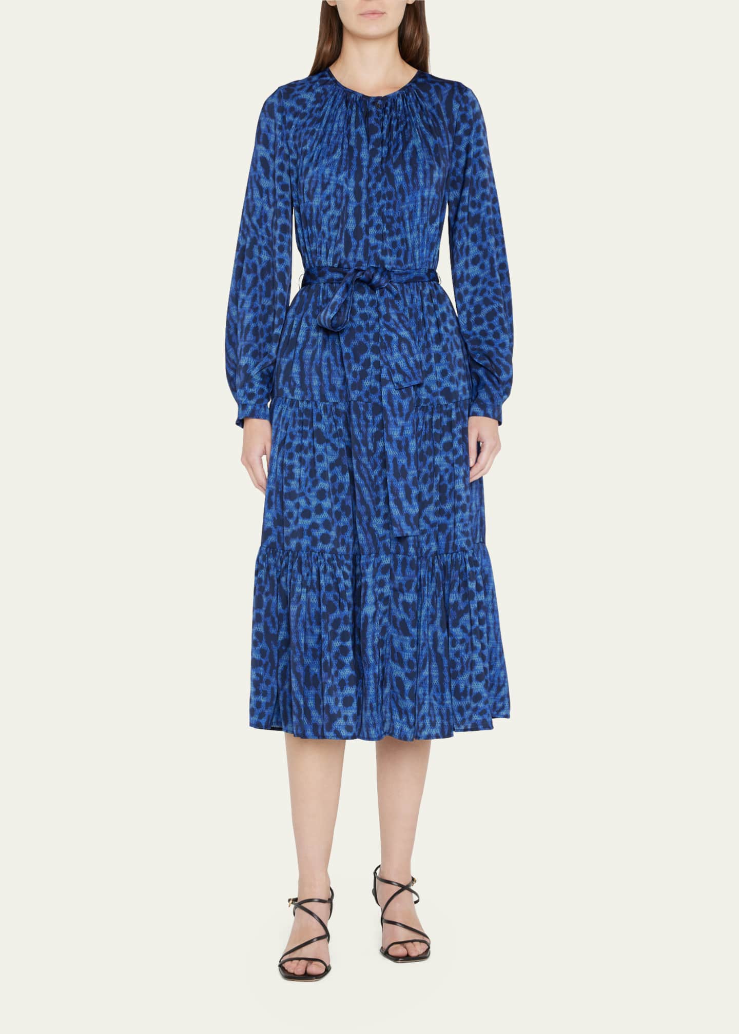 Kobi Halperin Poppi Tiered Animal-Print Midi Dress - Bergdorf Goodman