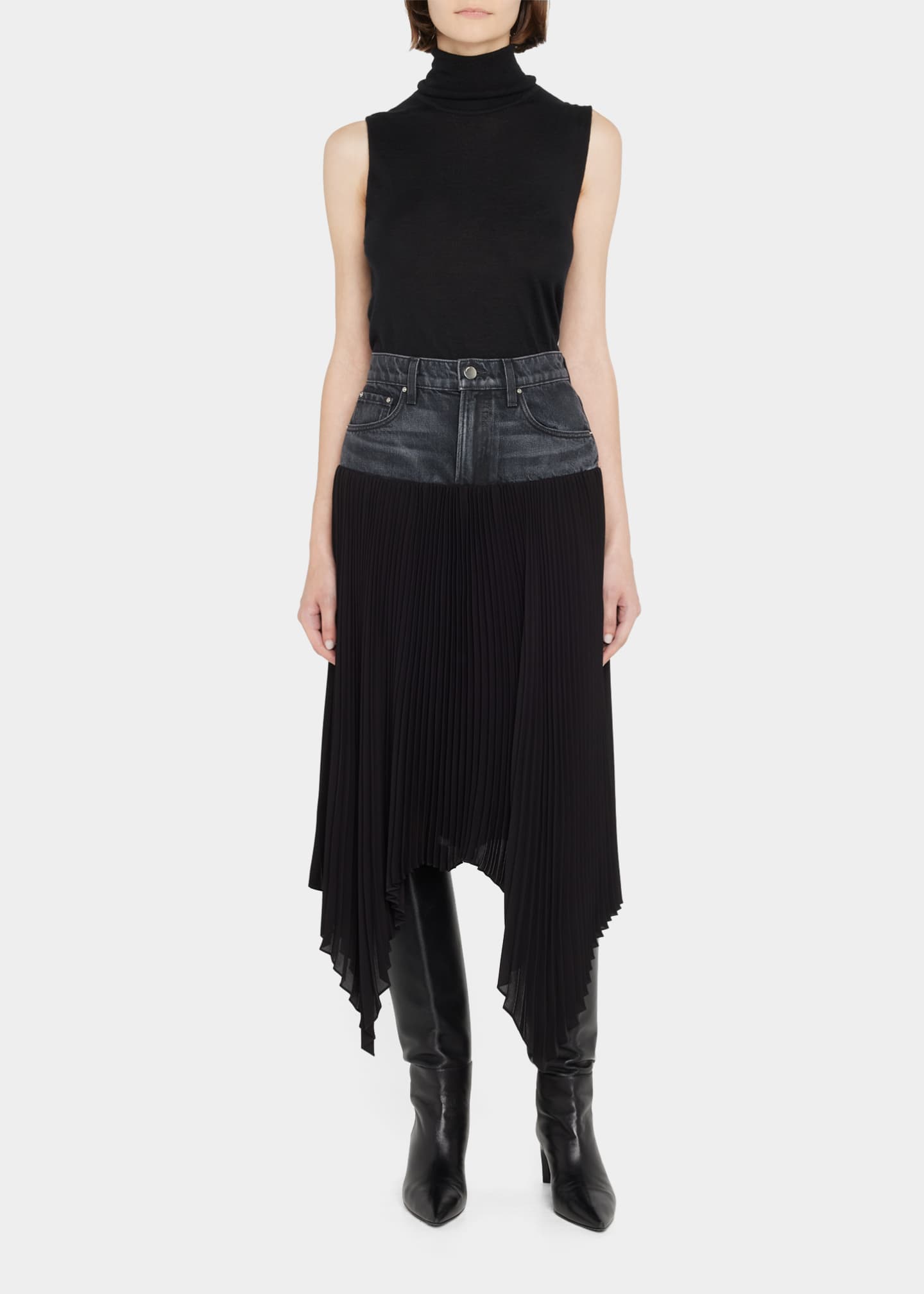 Amiri Hybrid Pleated Denim Skirt - Bergdorf Goodman