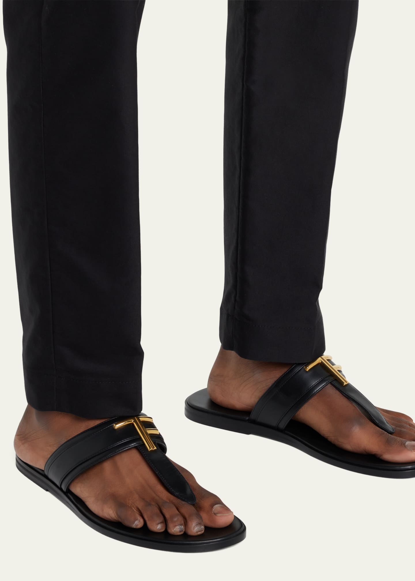 TOM FORD Men's Brighton TF-Logo Leather Slide Sandals - Bergdorf Goodman