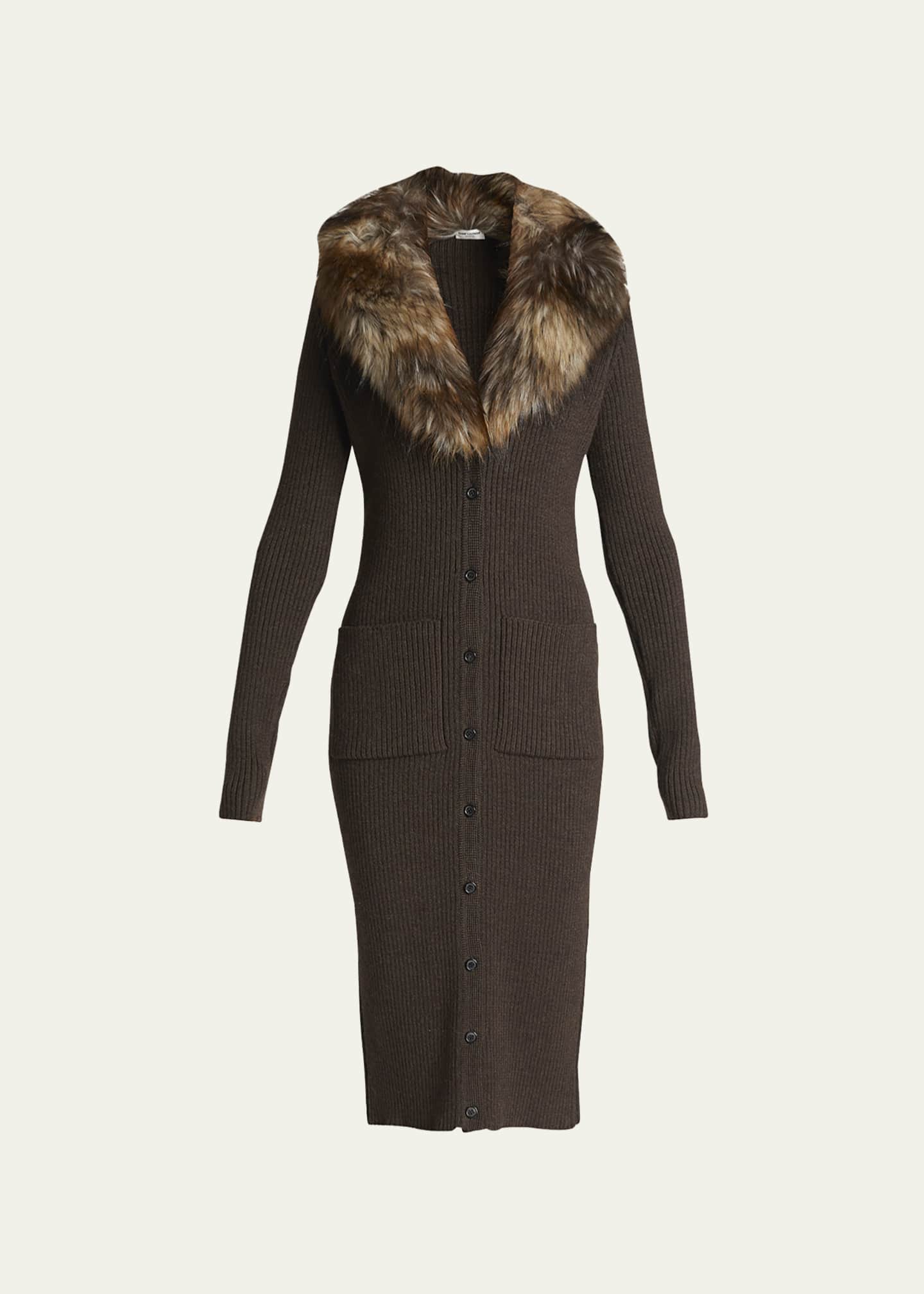 Saint Laurent Lamb-Shearling Wool Midi Sweater Dress - Bergdorf Goodman