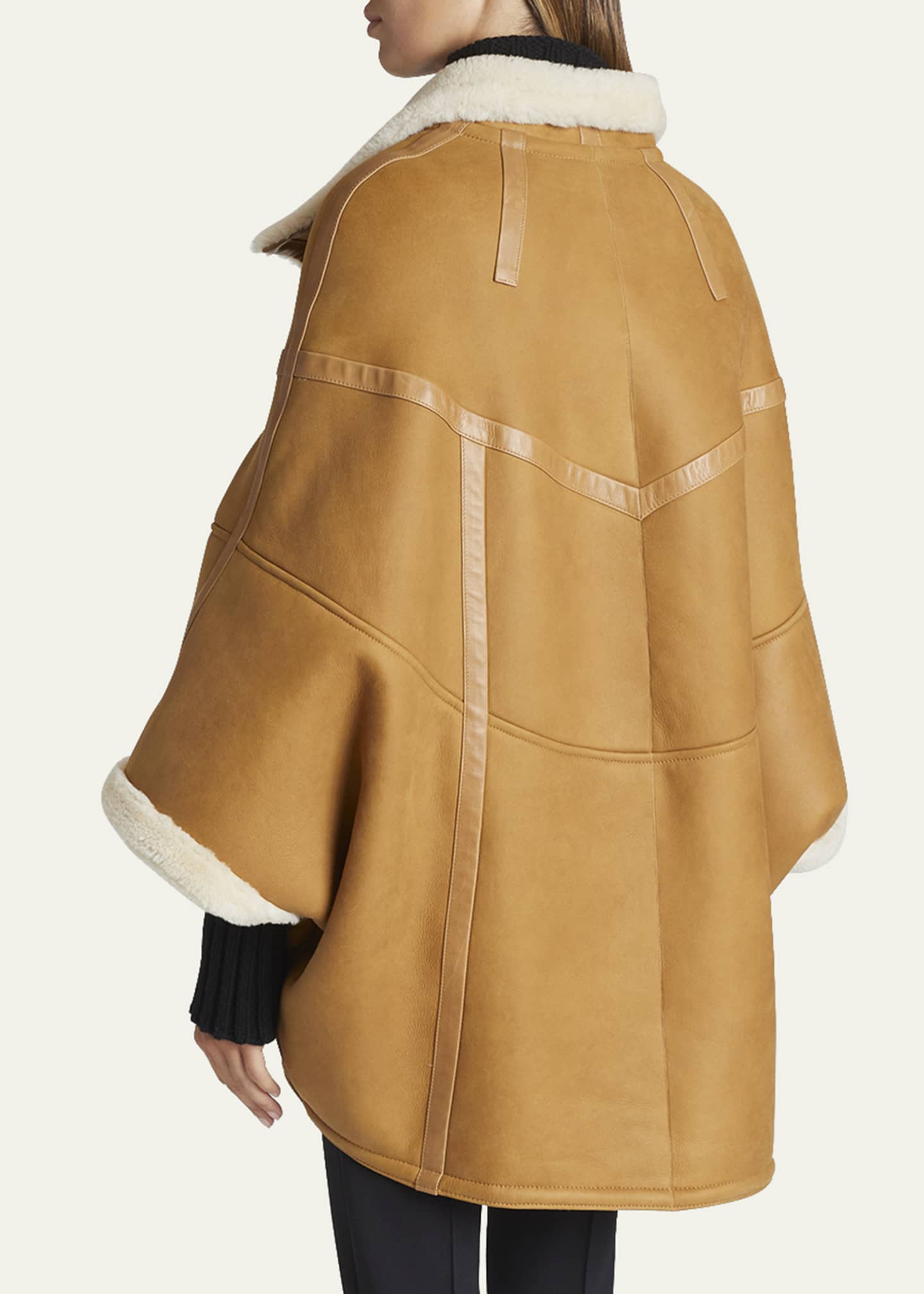 Saint Laurent Oversized Leather Cape with Shearling Lining - Bergdorf ...