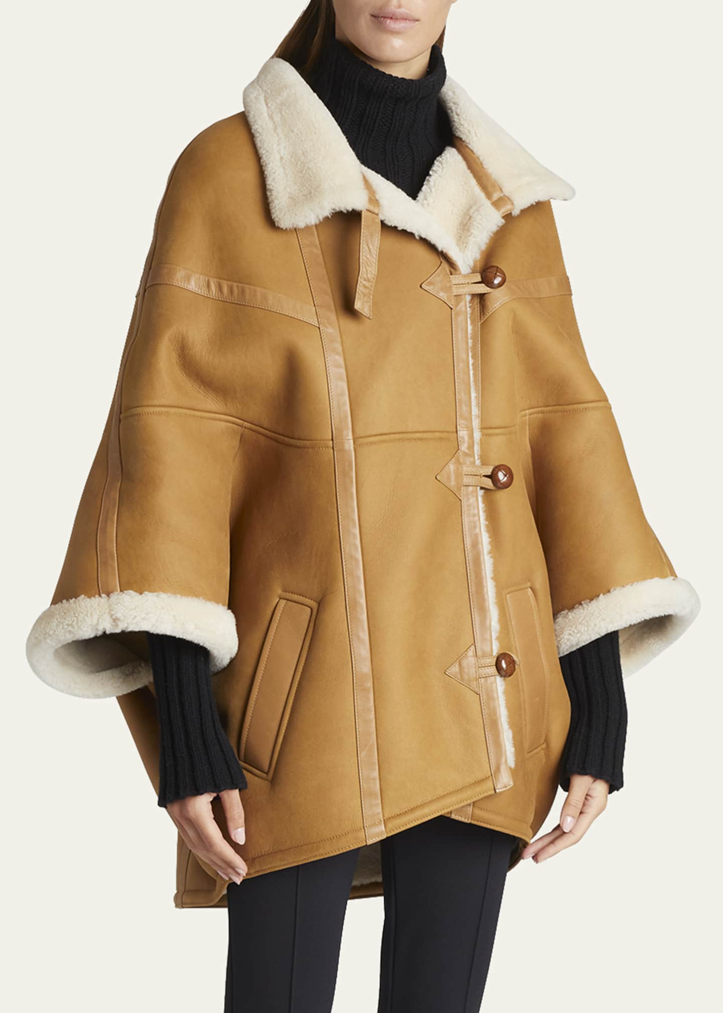 Saint Laurent Oversized Leather Cape with Shearling Lining - Bergdorf ...