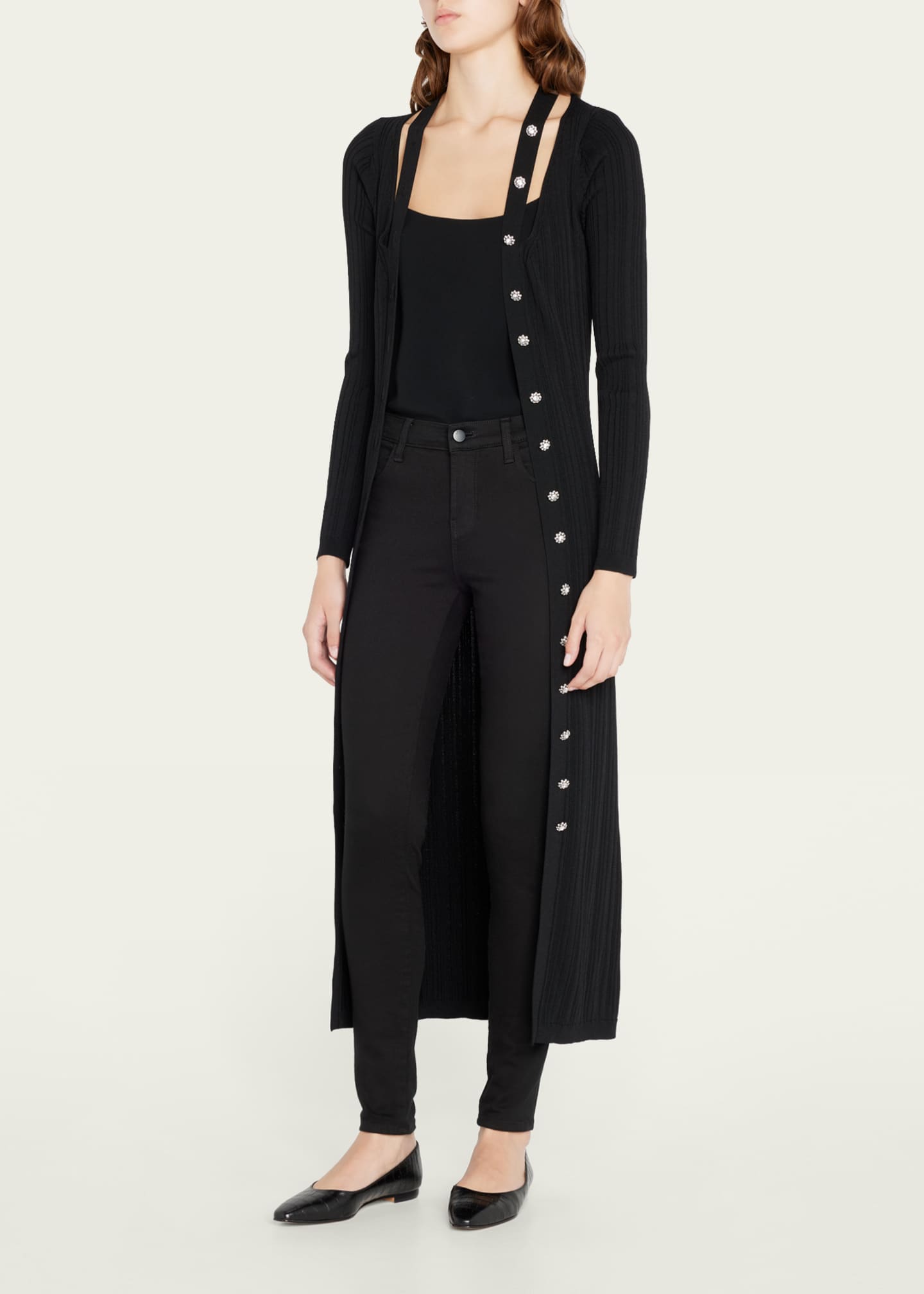 Cinq a Sept Aaliyah Crystal-Button Long Cardigan Dress - Bergdorf Goodman Cinq a Sept Aaliyah Crystal-Button Long Cardigan Dress - Bergdorf Goodman