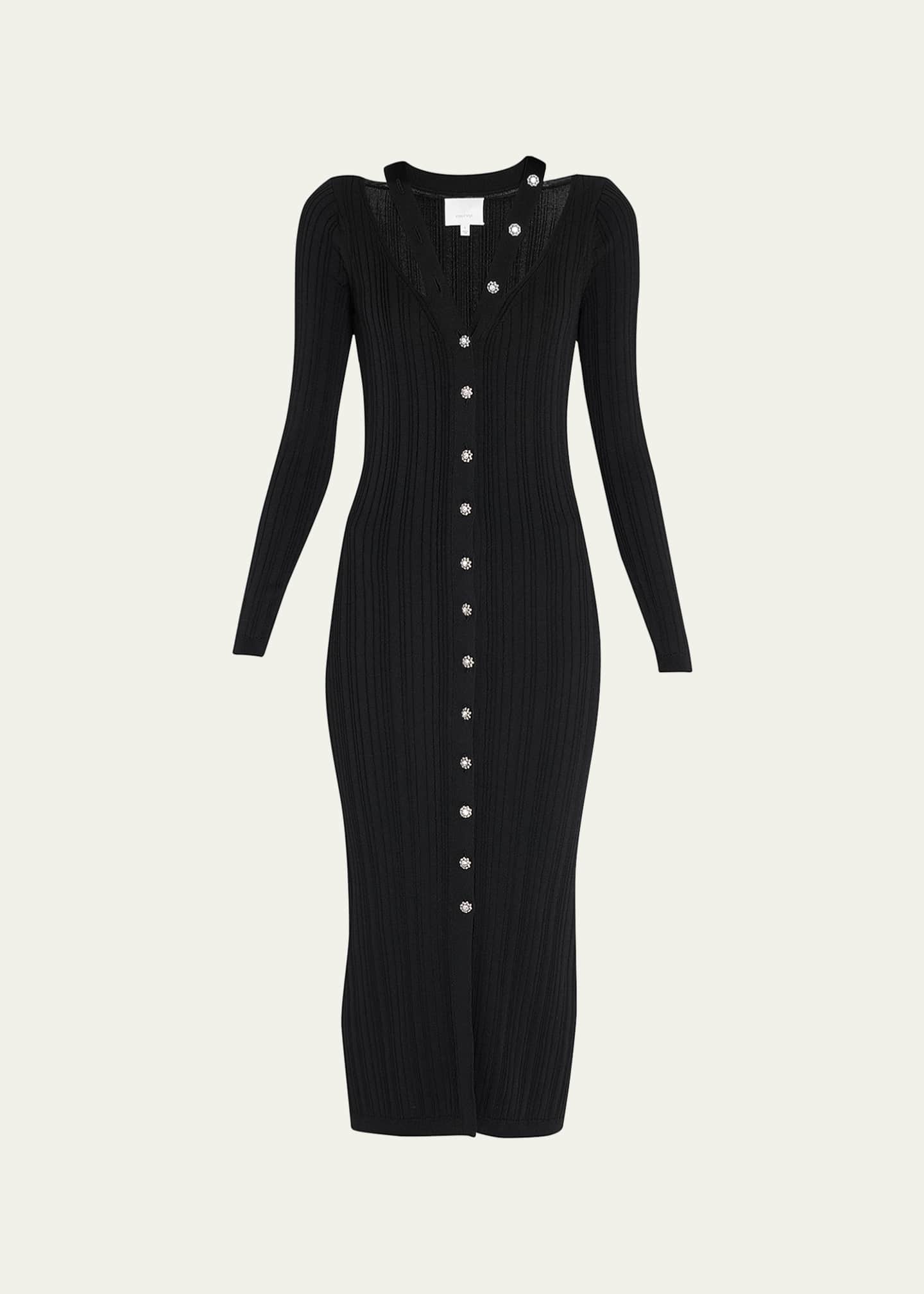 Cinq a Sept Aaliyah Crystal-Button Long Cardigan Dress - Bergdorf Goodman Cinq a Sept Aaliyah Crystal-Button Long Cardigan Dress - Bergdorf Goodman