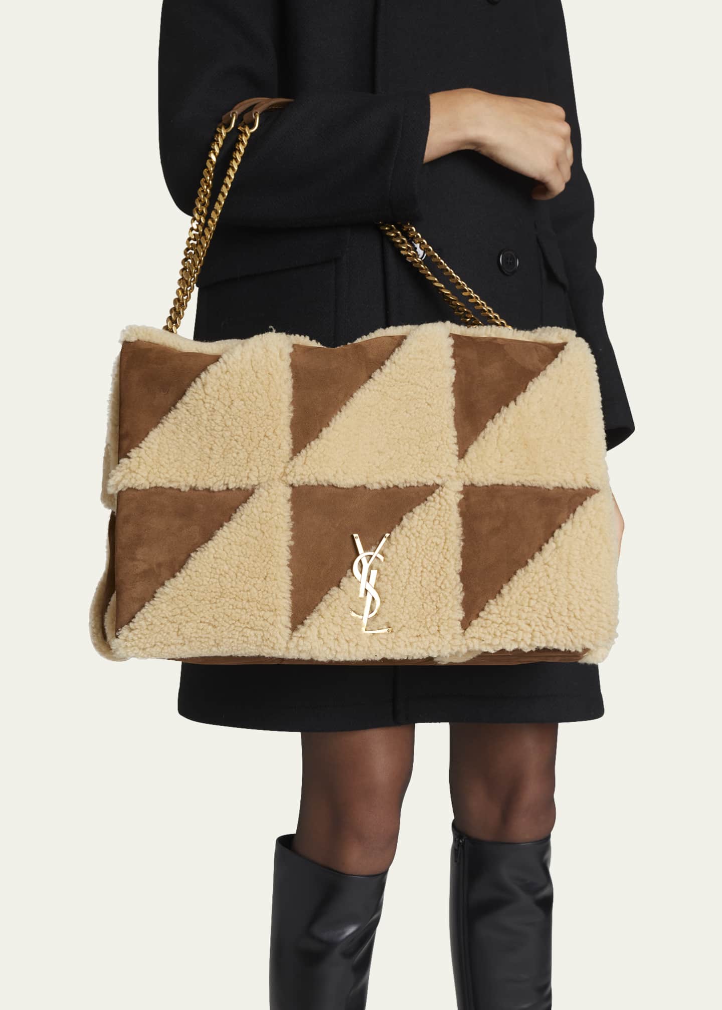 Saint Laurent Jamie YSL Shearling Chain Shoulder Bag - Bergdorf Goodman