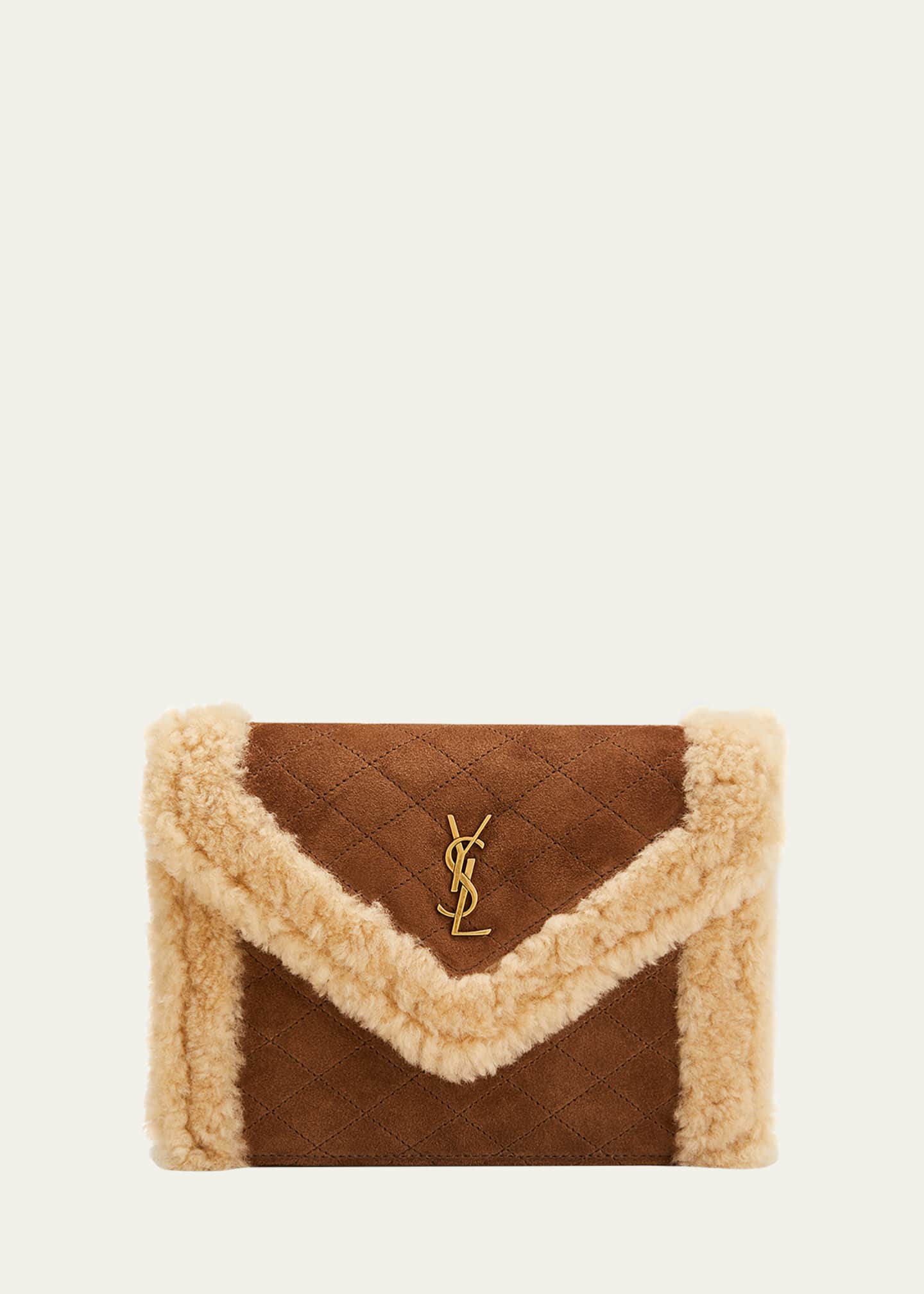 Saint Laurent Gaby Mini YSL Envelope Flap Shearling Shoulder Bag ...