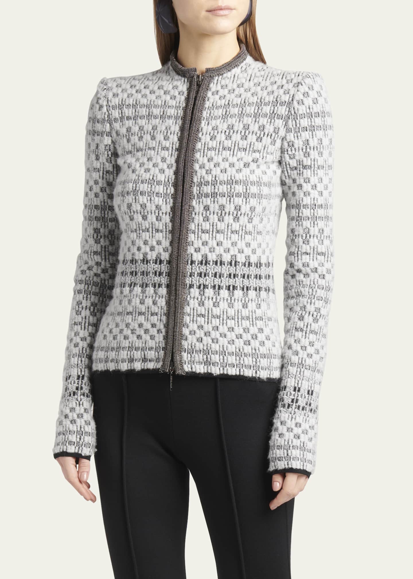 Giorgio Armani Metallic Knit Jacquard Zip Jacket - Bergdorf Goodman