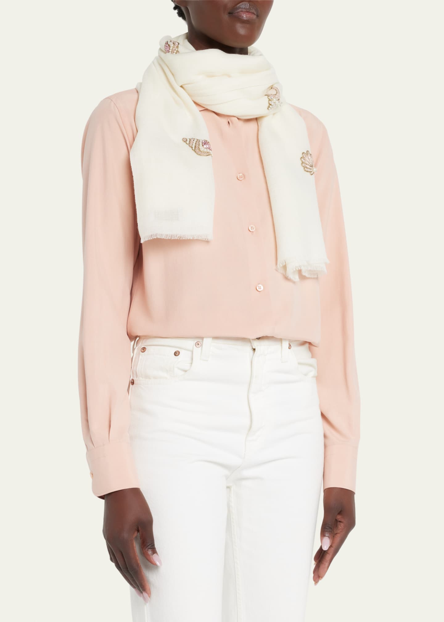 Janavi India Pastel Shells Merino Wool-Blend Scarf - Bergdorf Goodman