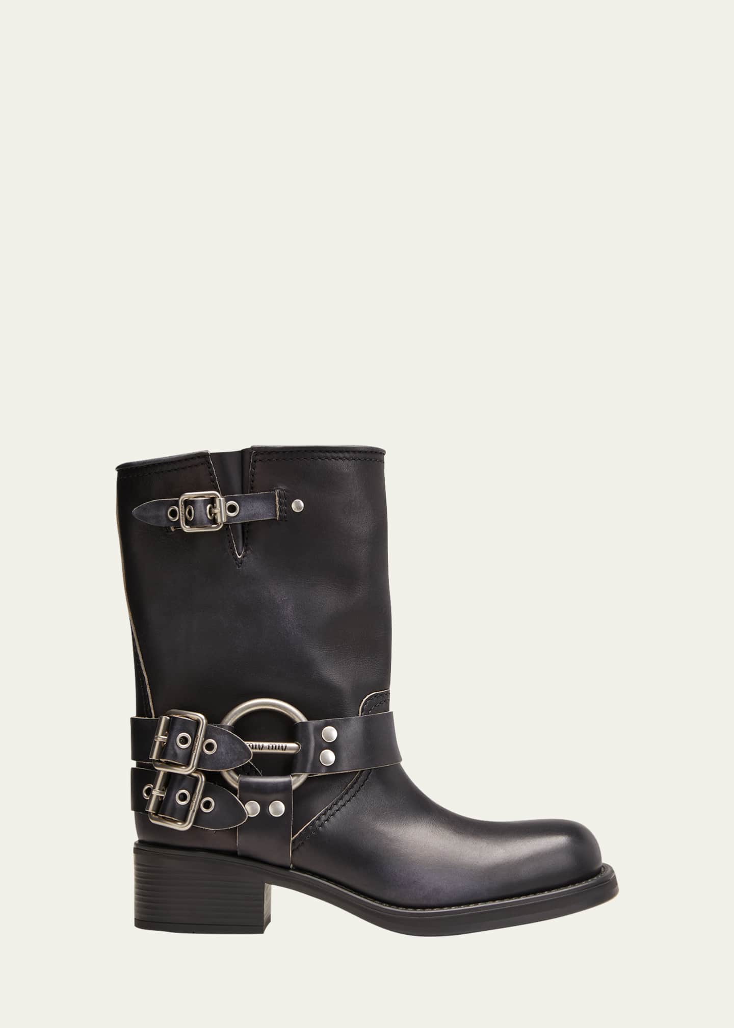 Miu Miu Leather Harness Buckle Biker Boots - Bergdorf Goodman