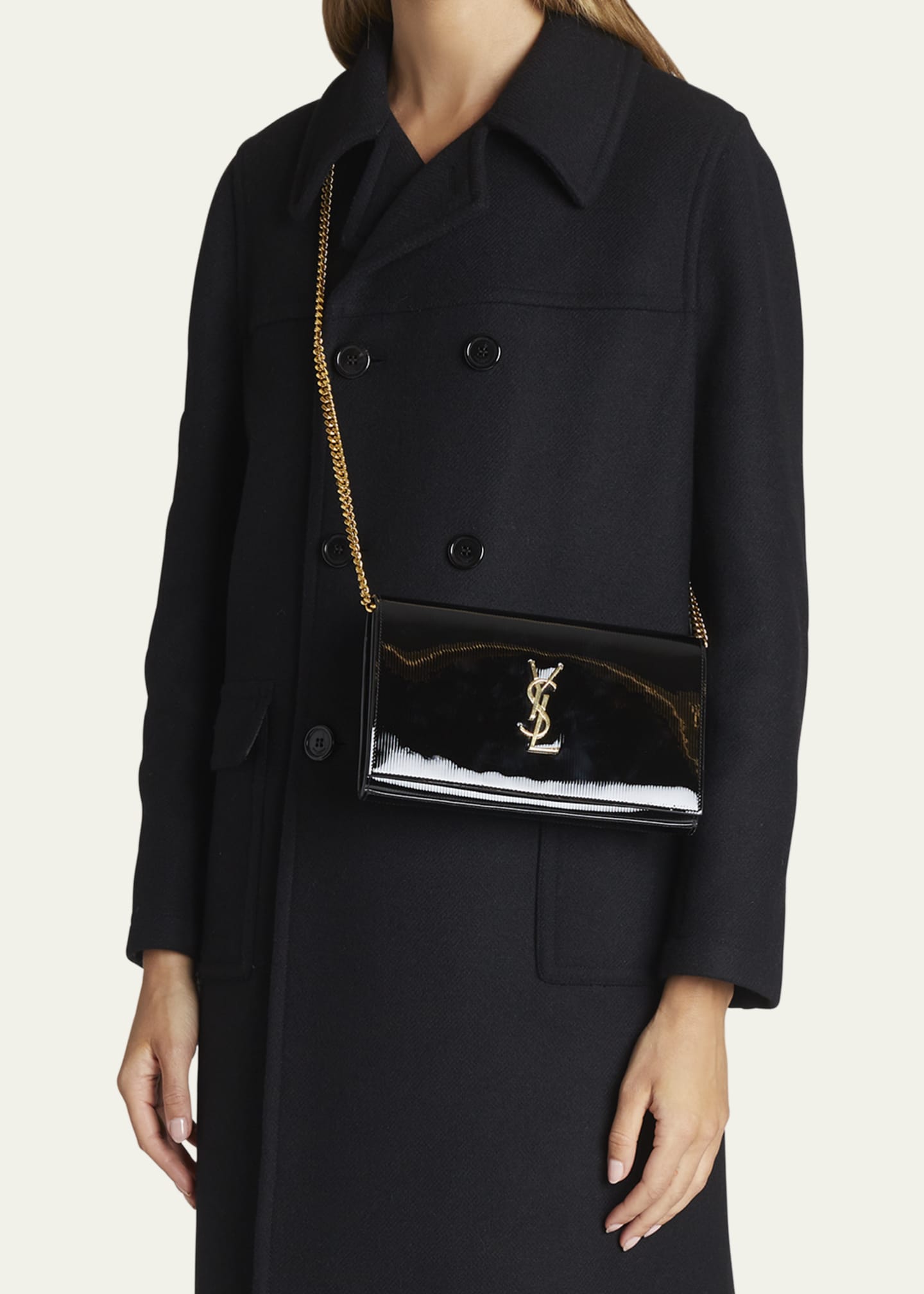 Saint Laurent Kate Medium YSL Wallet on Chain in Ribbed Leather ...