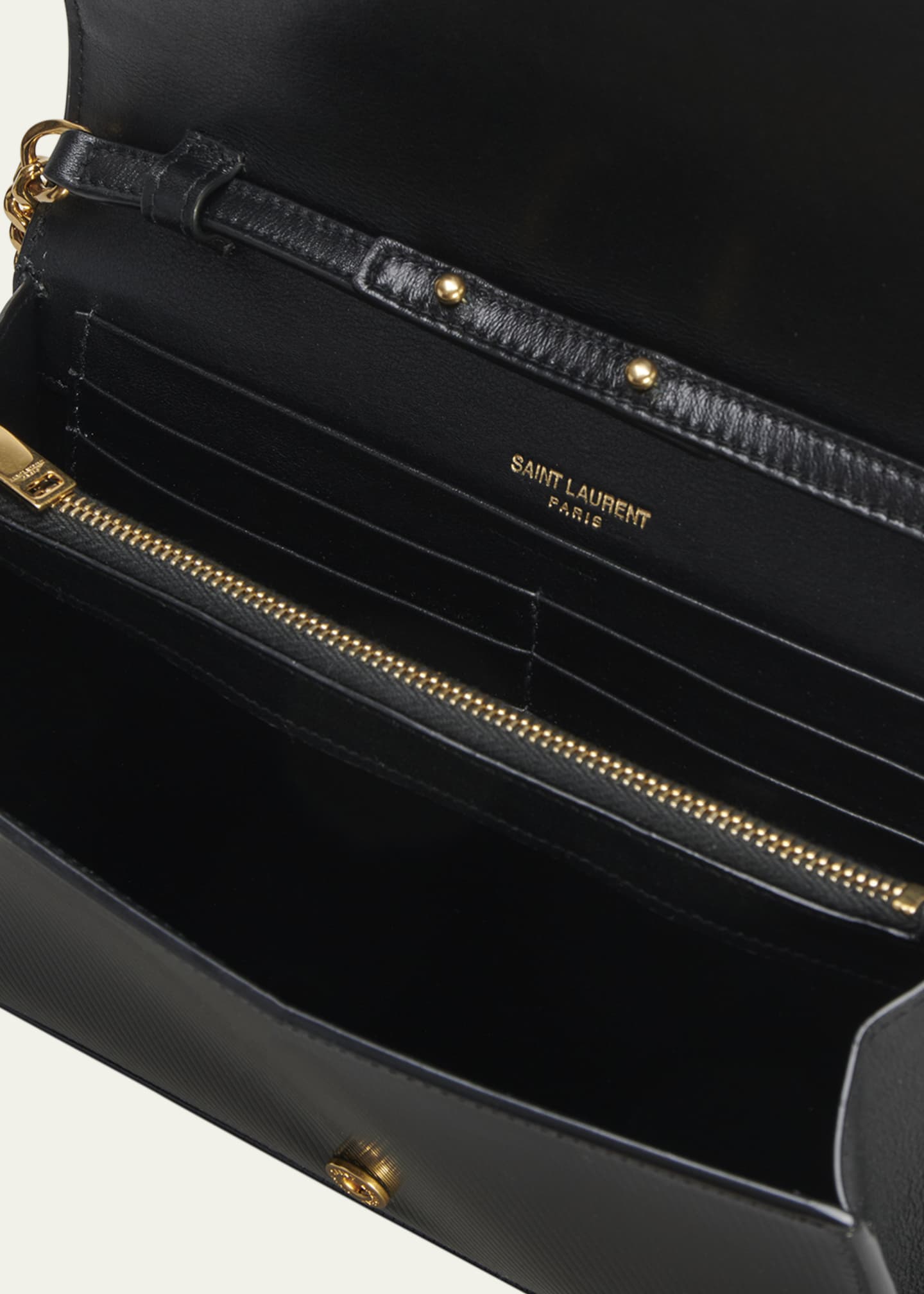 Saint Laurent Kate Medium YSL Wallet on Chain in Ribbed Leather ...