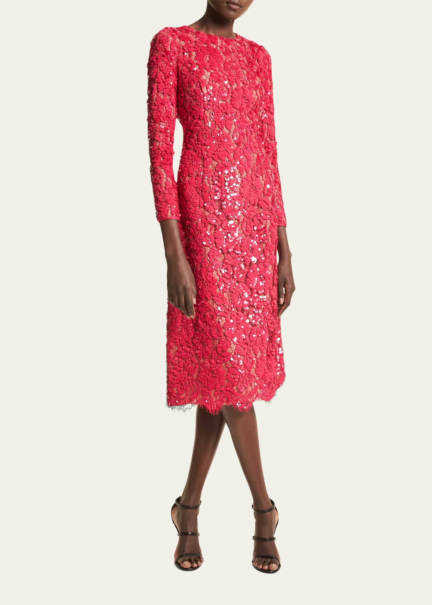 Michael Kors Collection Floral Lace Sequin Embellished Midi Dress