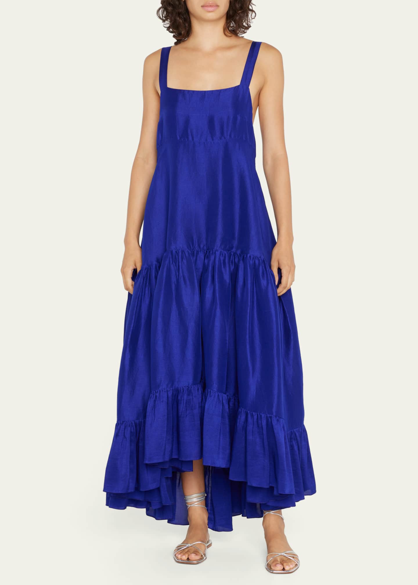 Azeeza Griffon Tiered Ruffle-Hem Silk Midi Dress - Bergdorf Goodman