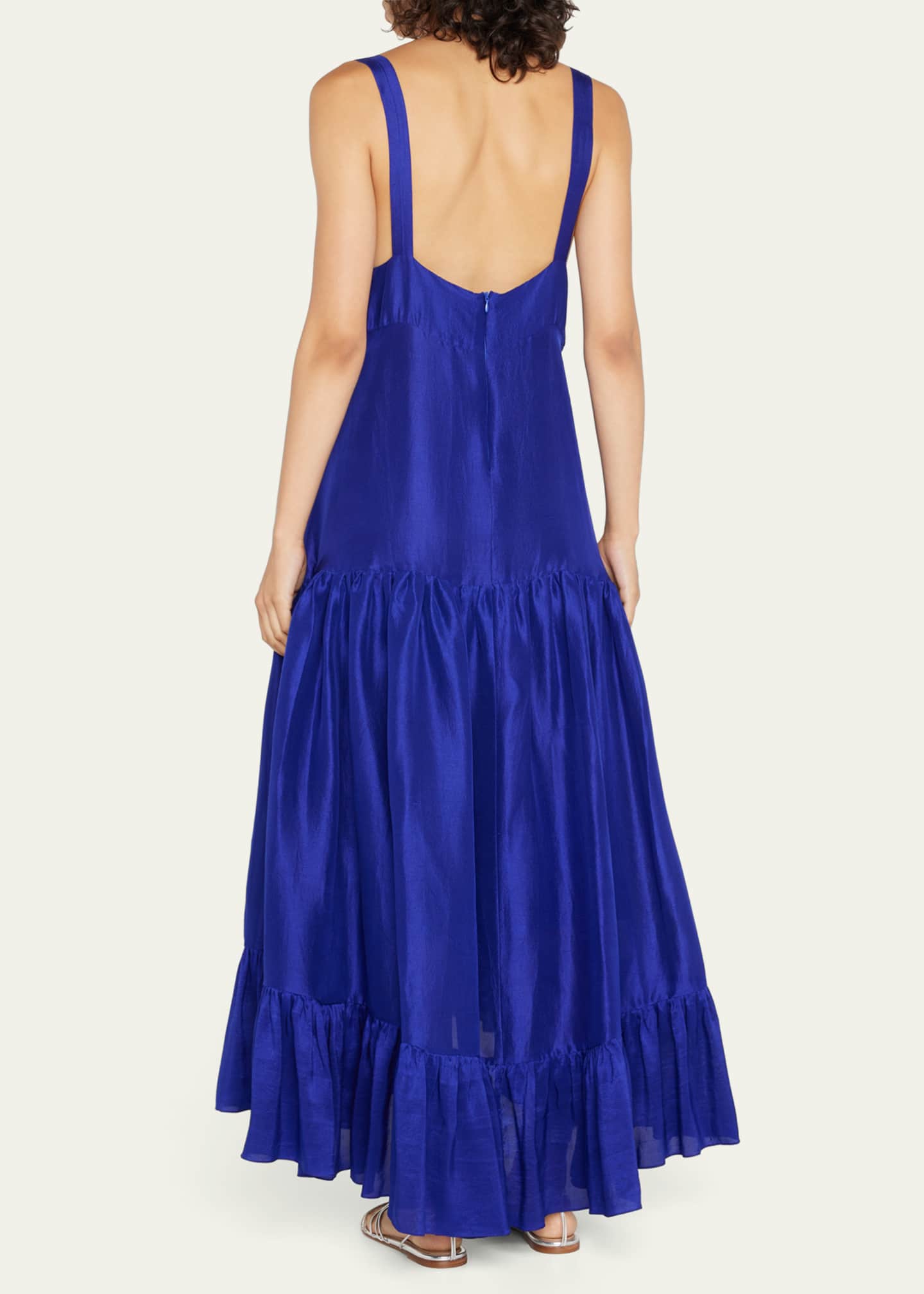 Azeeza Griffon Tiered Ruffle-Hem Silk Midi Dress - Bergdorf Goodman
