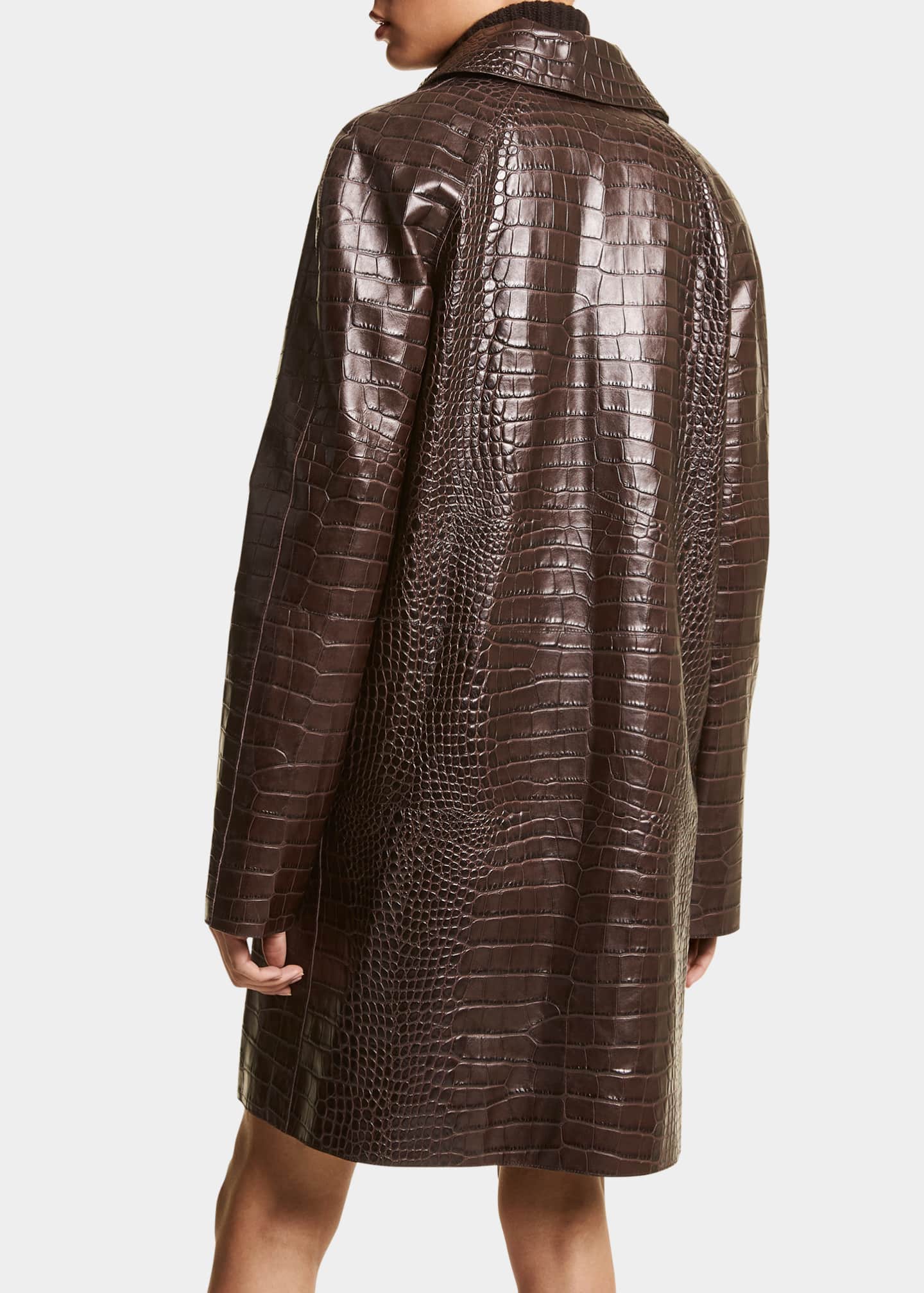 Michael Kors Collection Balmacaan Crocodile Embossed Leather Coat ...