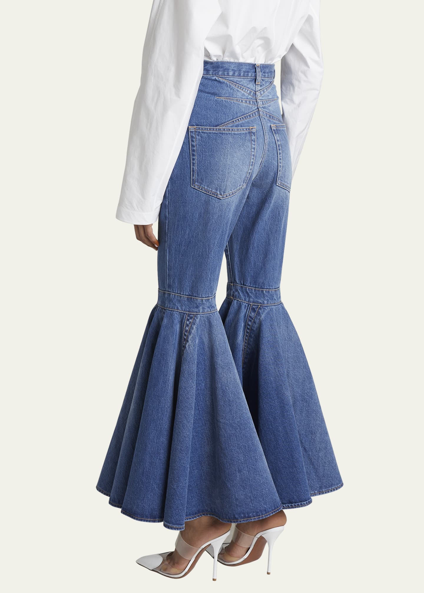 ALAIA Denim Ruffle-Hem Pants - Bergdorf Goodman