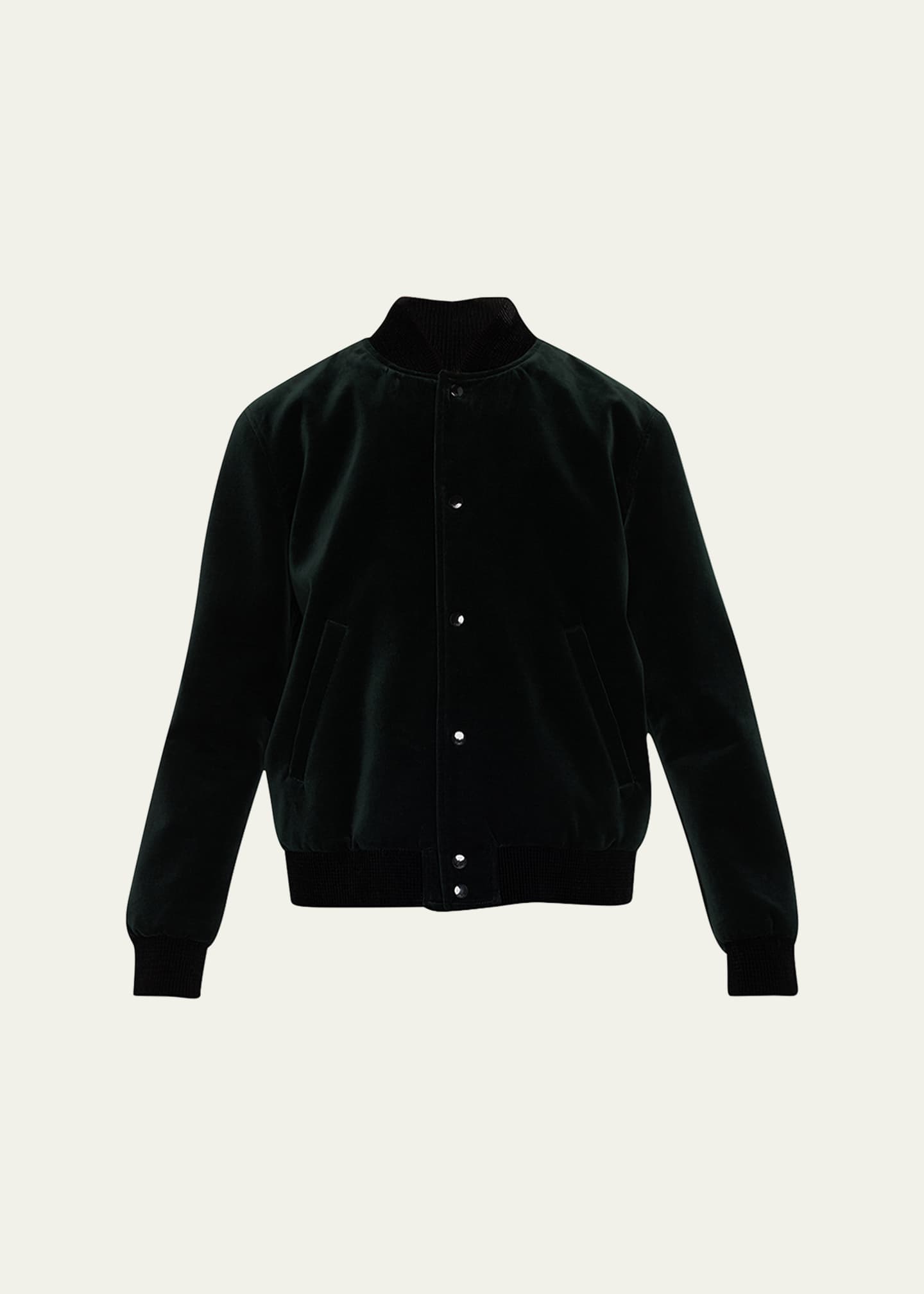 Saint Laurent Men's Velvet Logo Teddy Jacket - Bergdorf Goodman