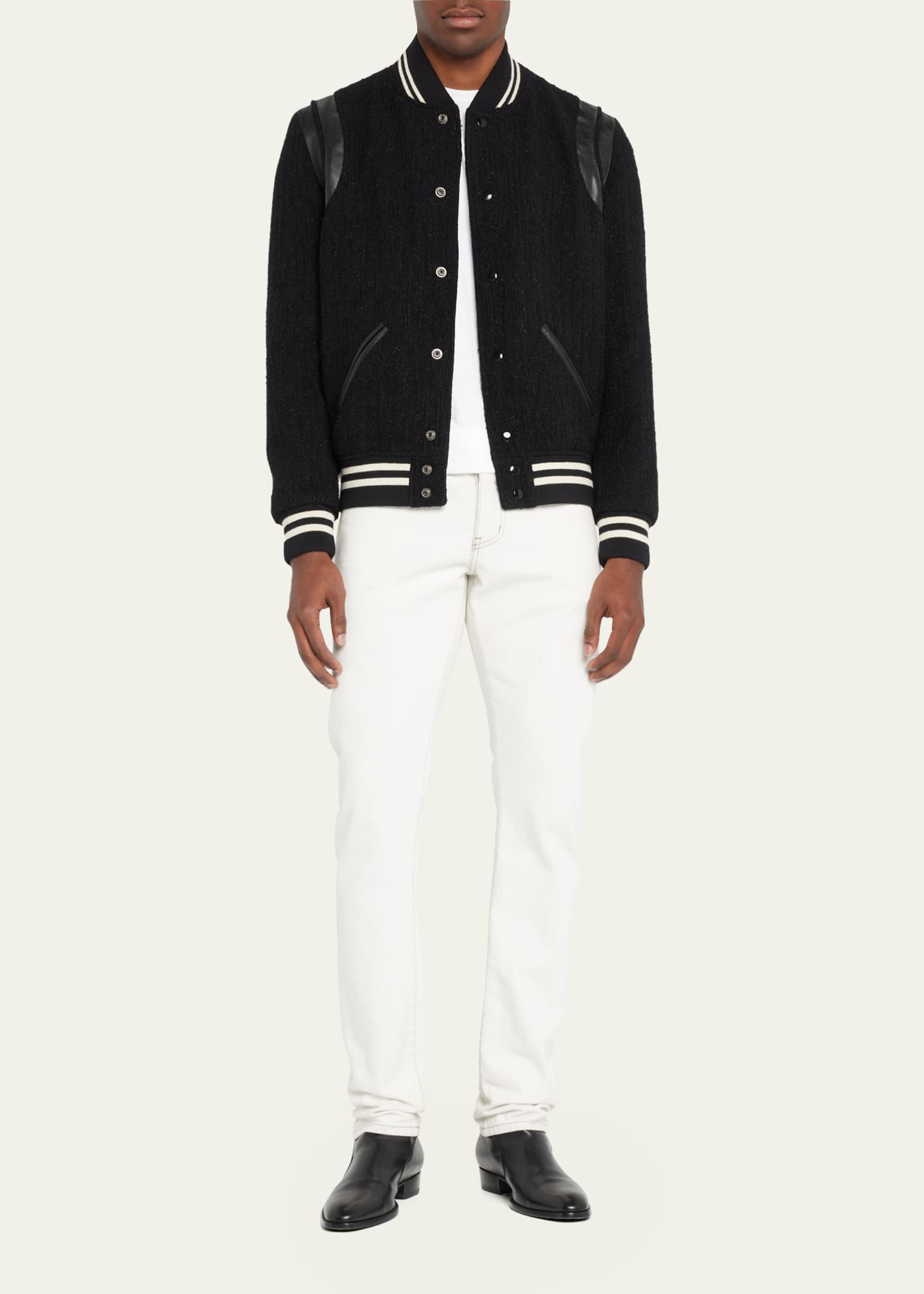 Saint Laurent Men's Lurex Leather-Trim Teddy Jacket - Bergdorf Goodman