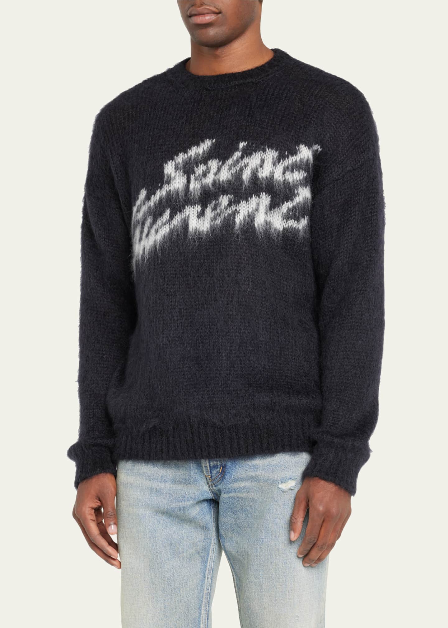 Saint Laurent Men's Mohair-Blend Logo Sweater - Bergdorf Goodman