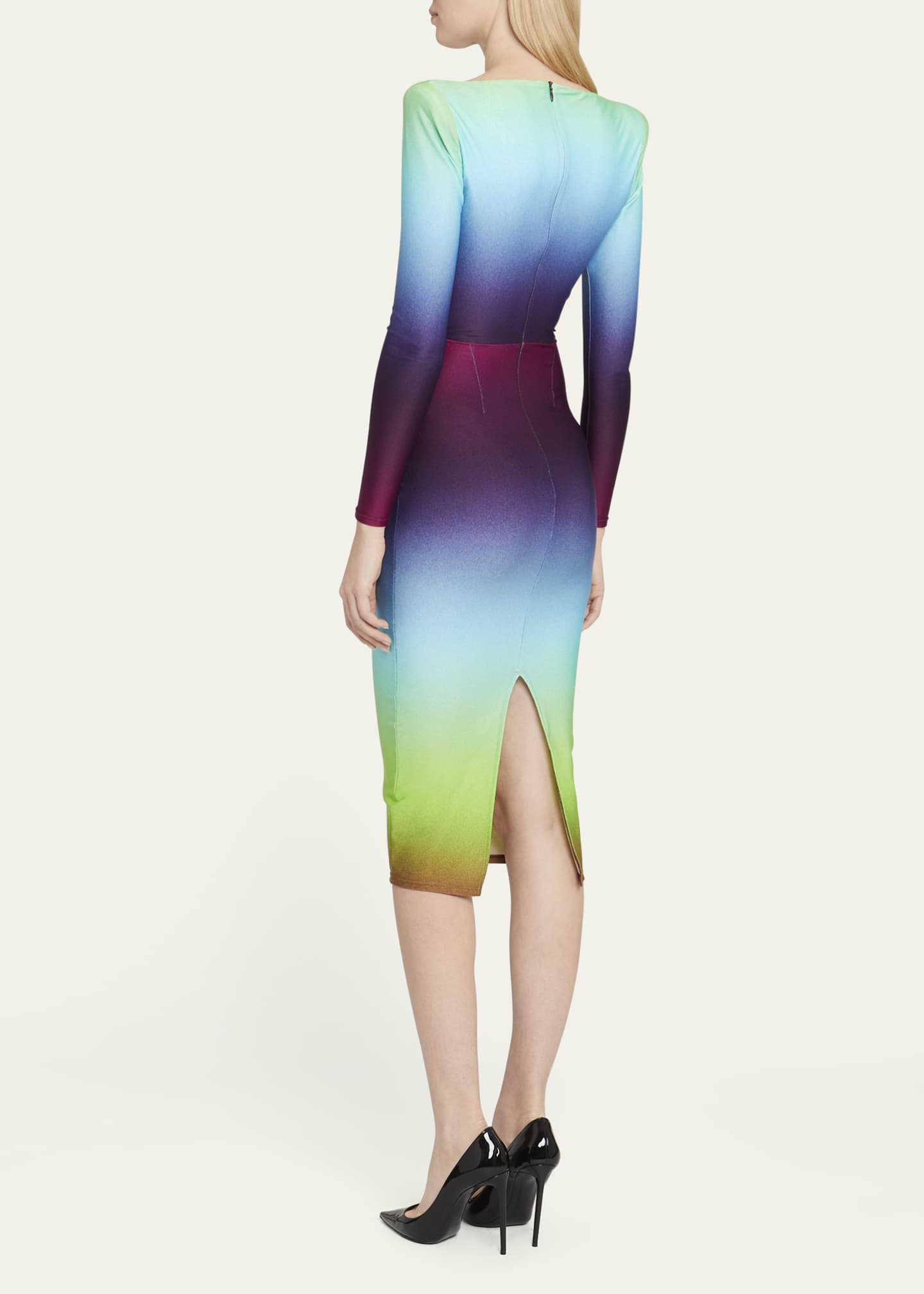 Alex Perry Gradient-Print Strong-Shoulder Midi Dress - Bergdorf Goodman