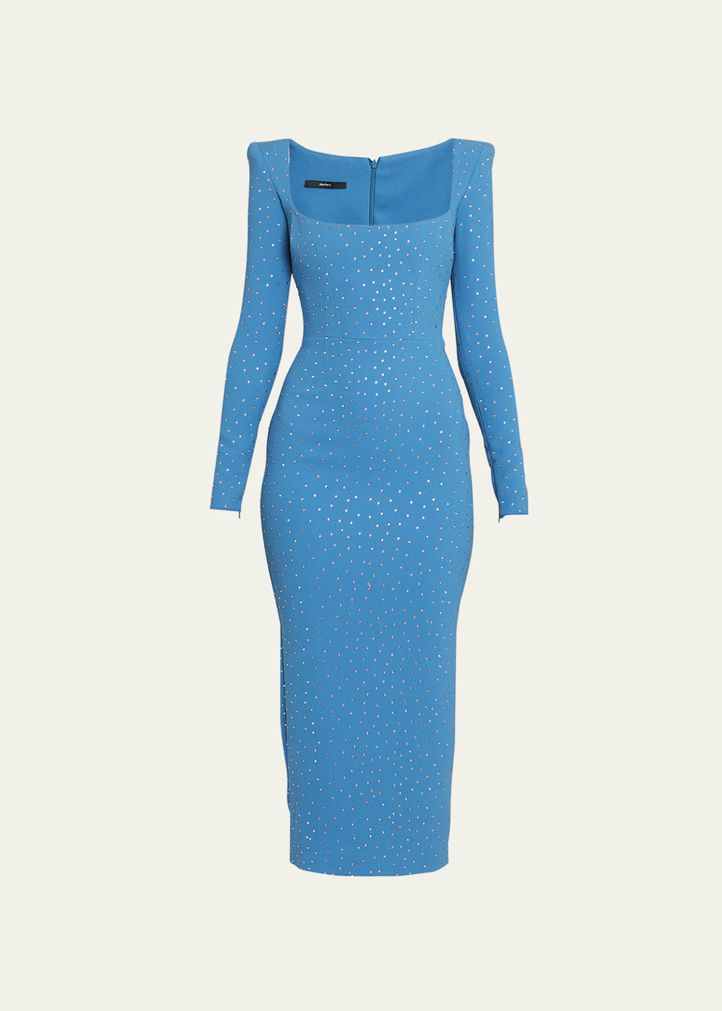 Alex Perry Crystal Embellished Strong Shoulder Crepe Midi Dress