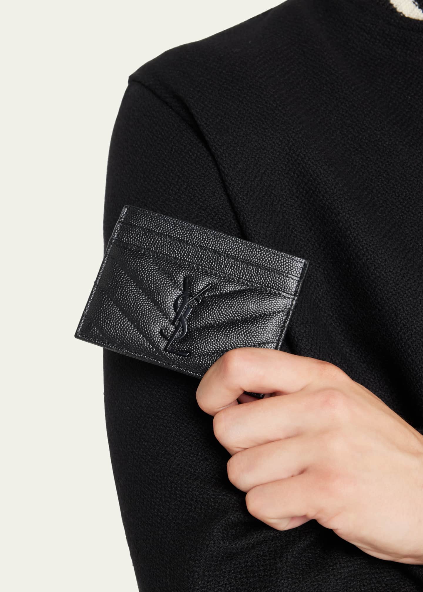 Saint Laurent Men's Tonal Embossed Leather Card Case - Bergdorf Goodman