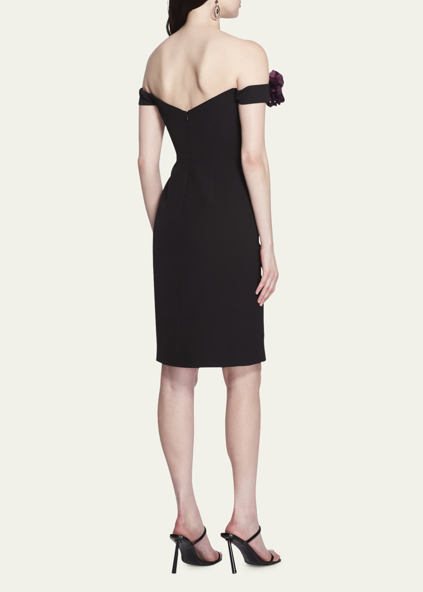 Marchesa Notte Flower-Applique Off-The-Shoulder Draped Dress - Bergdorf Goodman