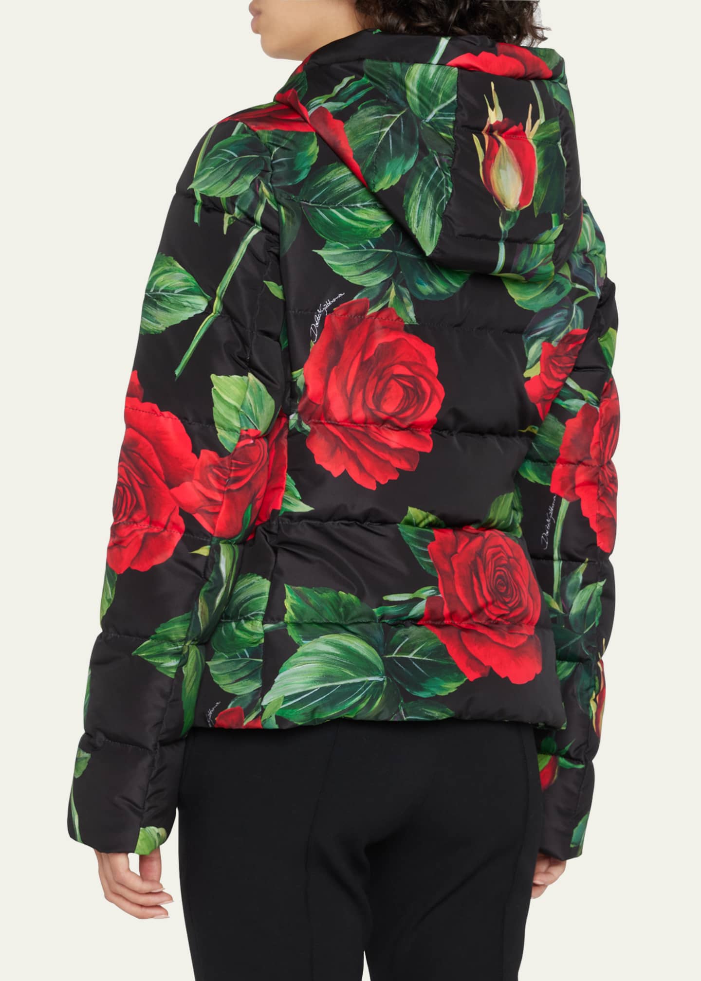 Dolce&Gabbana Rose-Print Hooded Puffer Jacket - Bergdorf Goodman