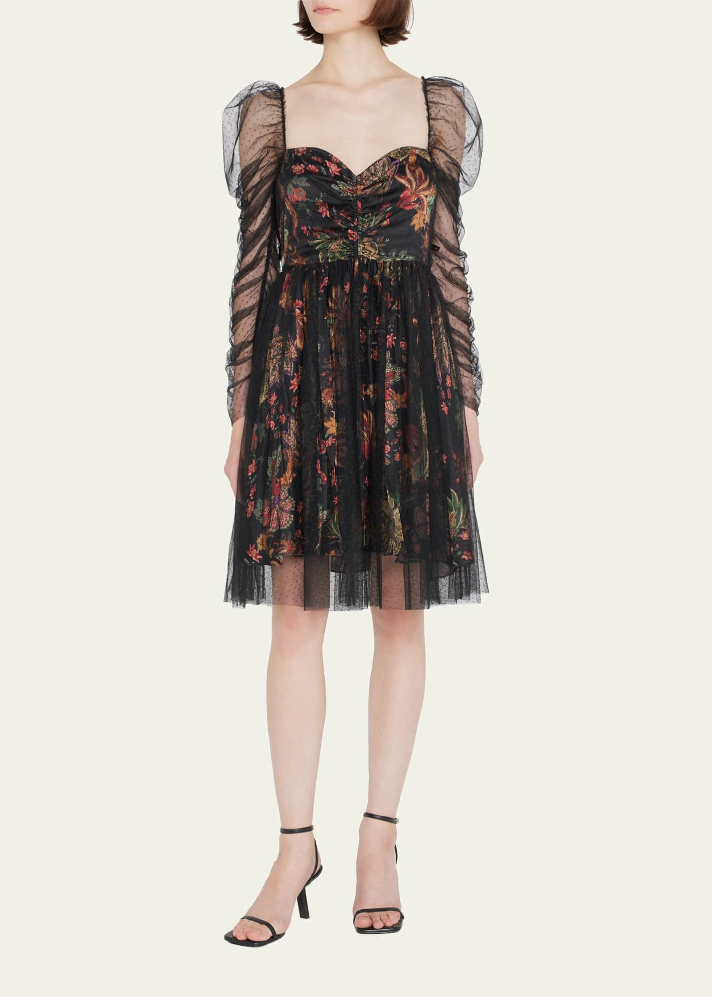 Cara Cara Ritchie Long Sleeve Floral Tulle Mini Dress - Bergdorf Goodman