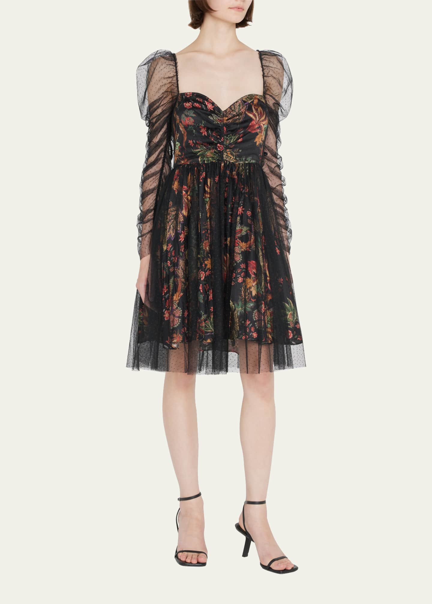 Cara Cara Ritchie Long Sleeve Floral Tulle Mini Dress - Bergdorf Goodman