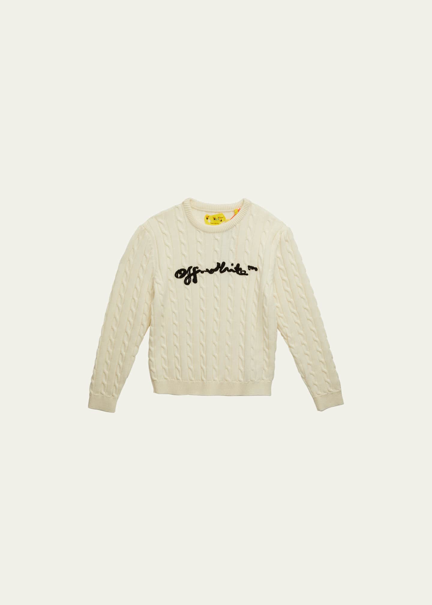 Off-White Girl's Logo Script Cable-Knit Sweater, Size 4-12 - Bergdorf ...