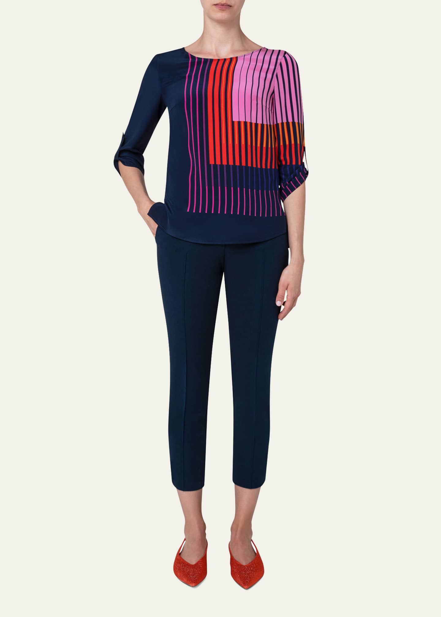 Akris punto Layered Stripe Printed Silk Blouse - Bergdorf Goodman