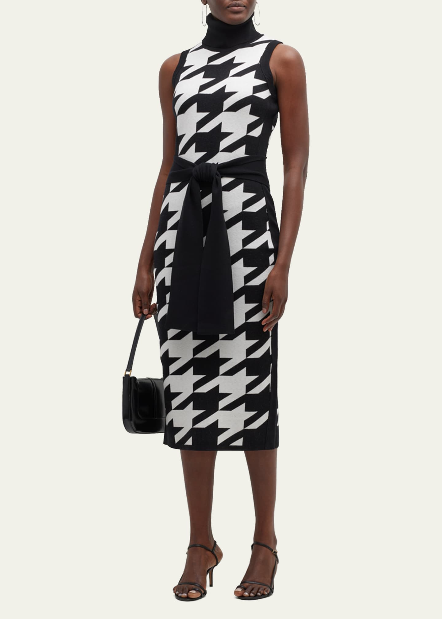 Toccin Houndstooth Tie-Front Turtleneck Midi Dress - Bergdorf Goodman