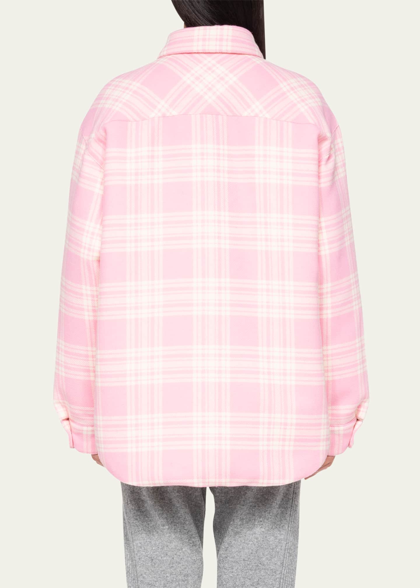 Miu Miu Plaid Logo-Embroidered Puffer Shirt Jacket - Bergdorf Goodman