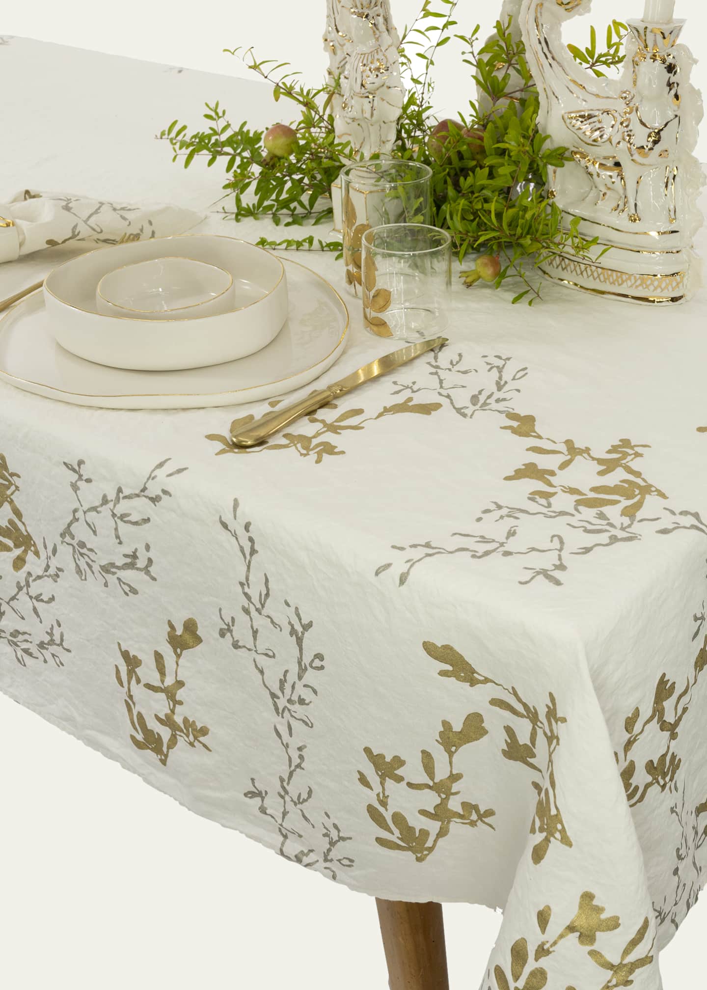 Stamperia Bertozzi Rami Oro Painted Linen Tablecloth, 98" x 57 ...