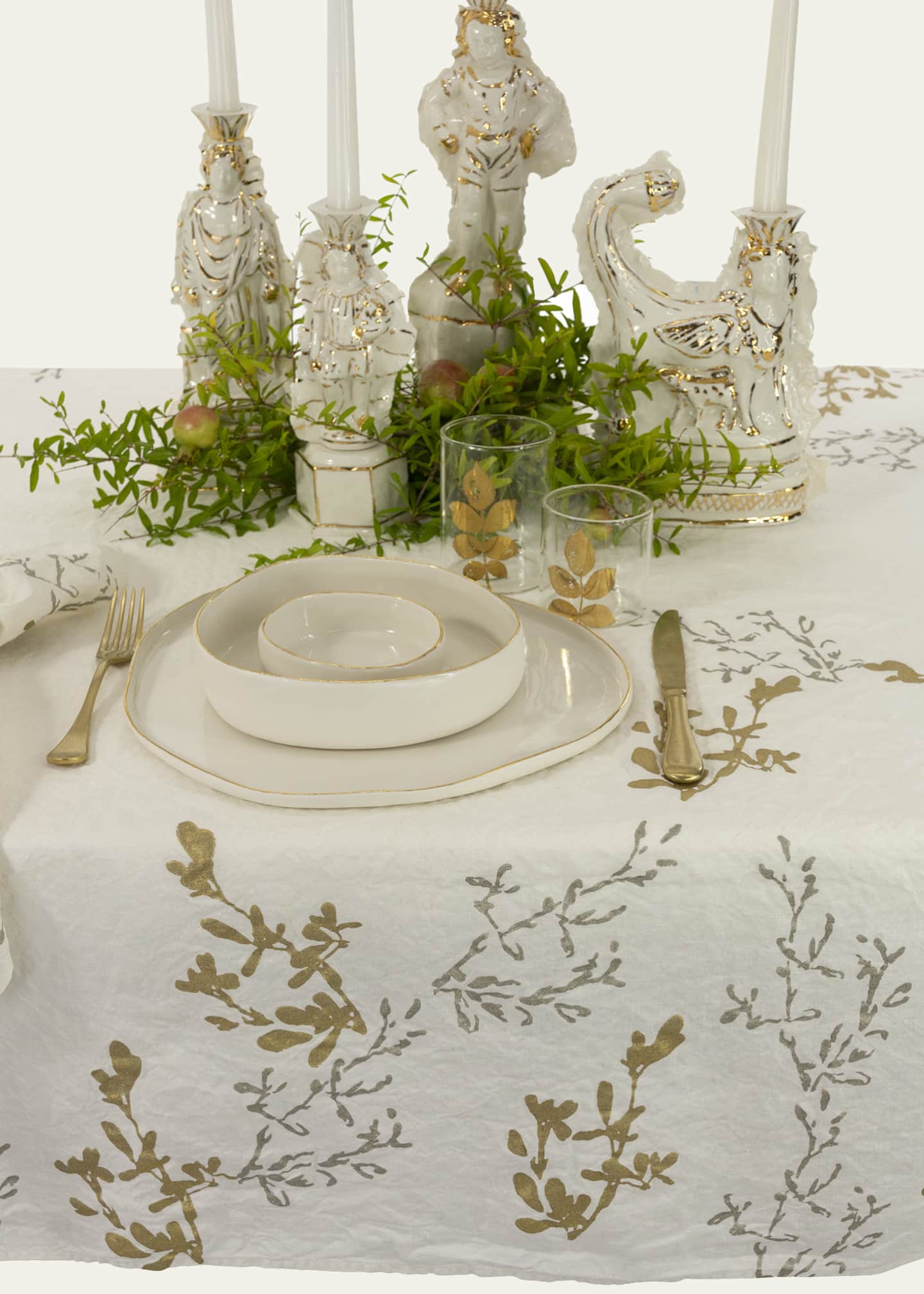 Stamperia Bertozzi Rami Oro Painted Linen Tablecloth, 98" x 57 ...