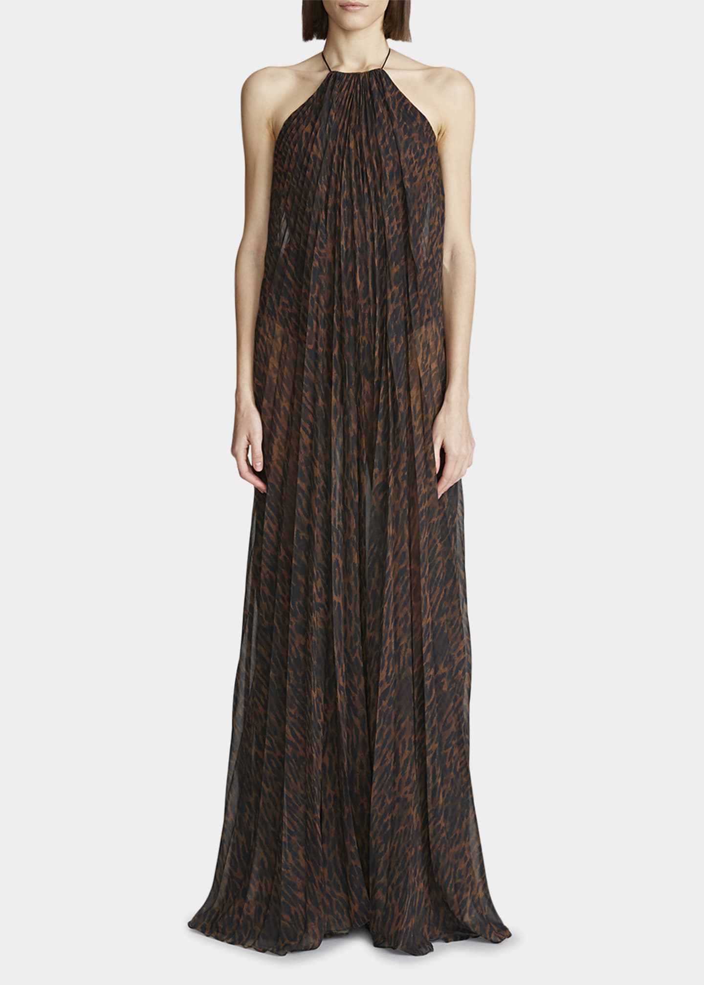 Halston Marina Pleated Leopard-Print Halter Gown - Bergdorf Goodman