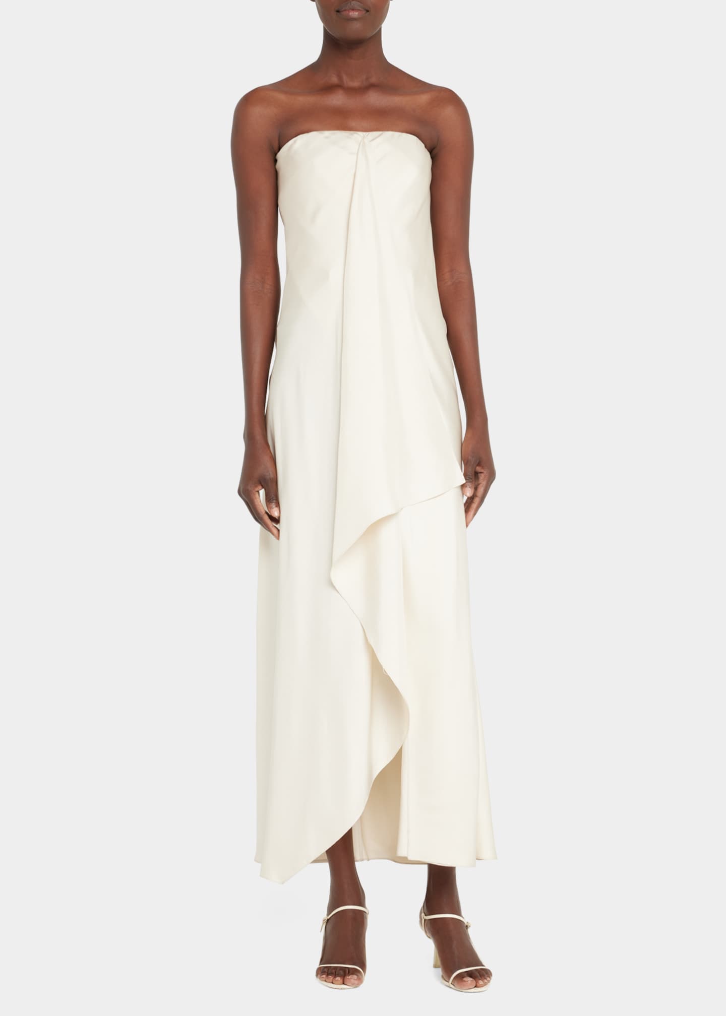 Brandon Maxwell Silk Dress w/ Cascade Front - Bergdorf Goodman