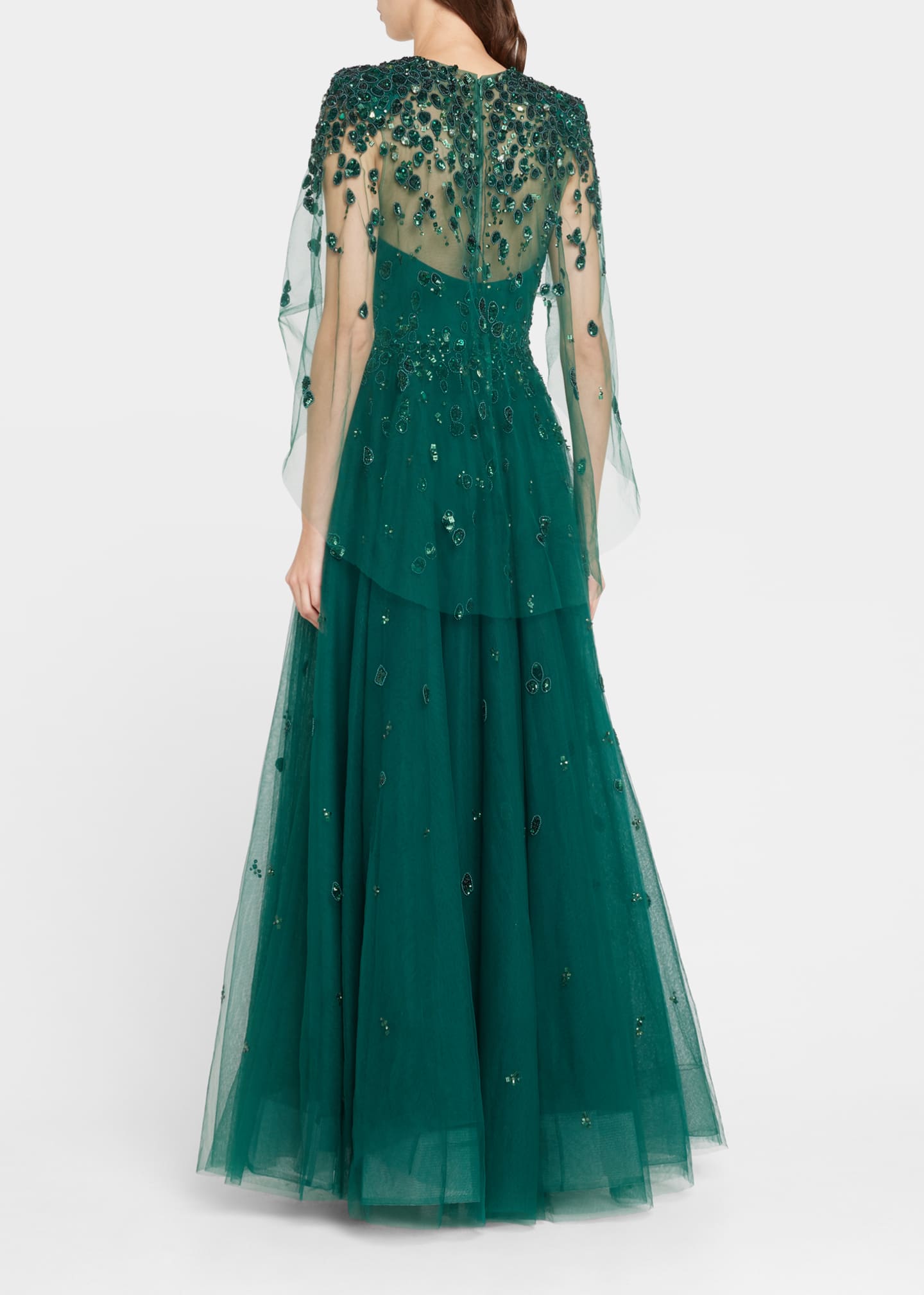 Jenny Packham Charming Embellished Gown w/ Cape Detail - Bergdorf Goodman