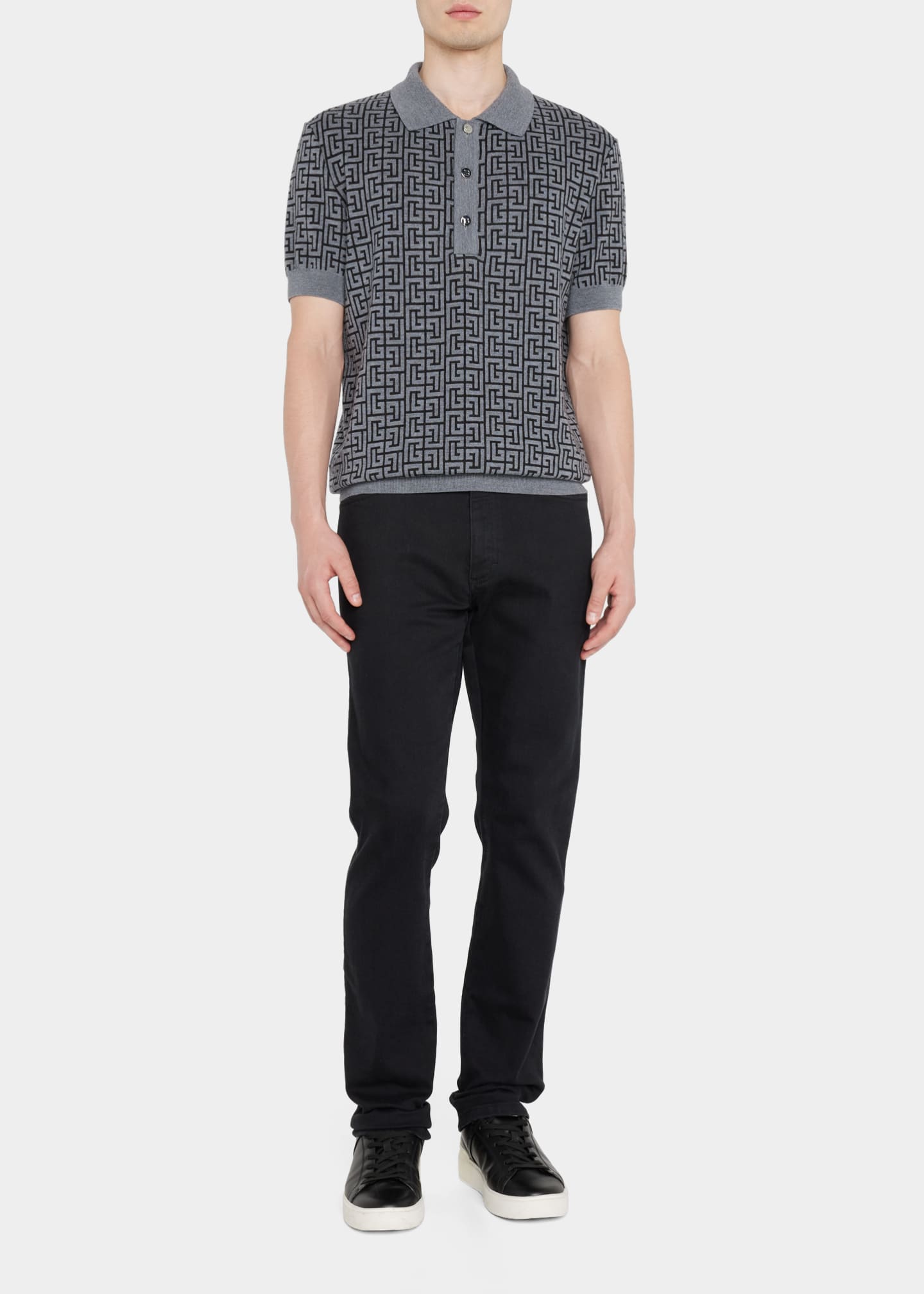 Balmain Men's Monogram Polo Shirt - Bergdorf Goodman