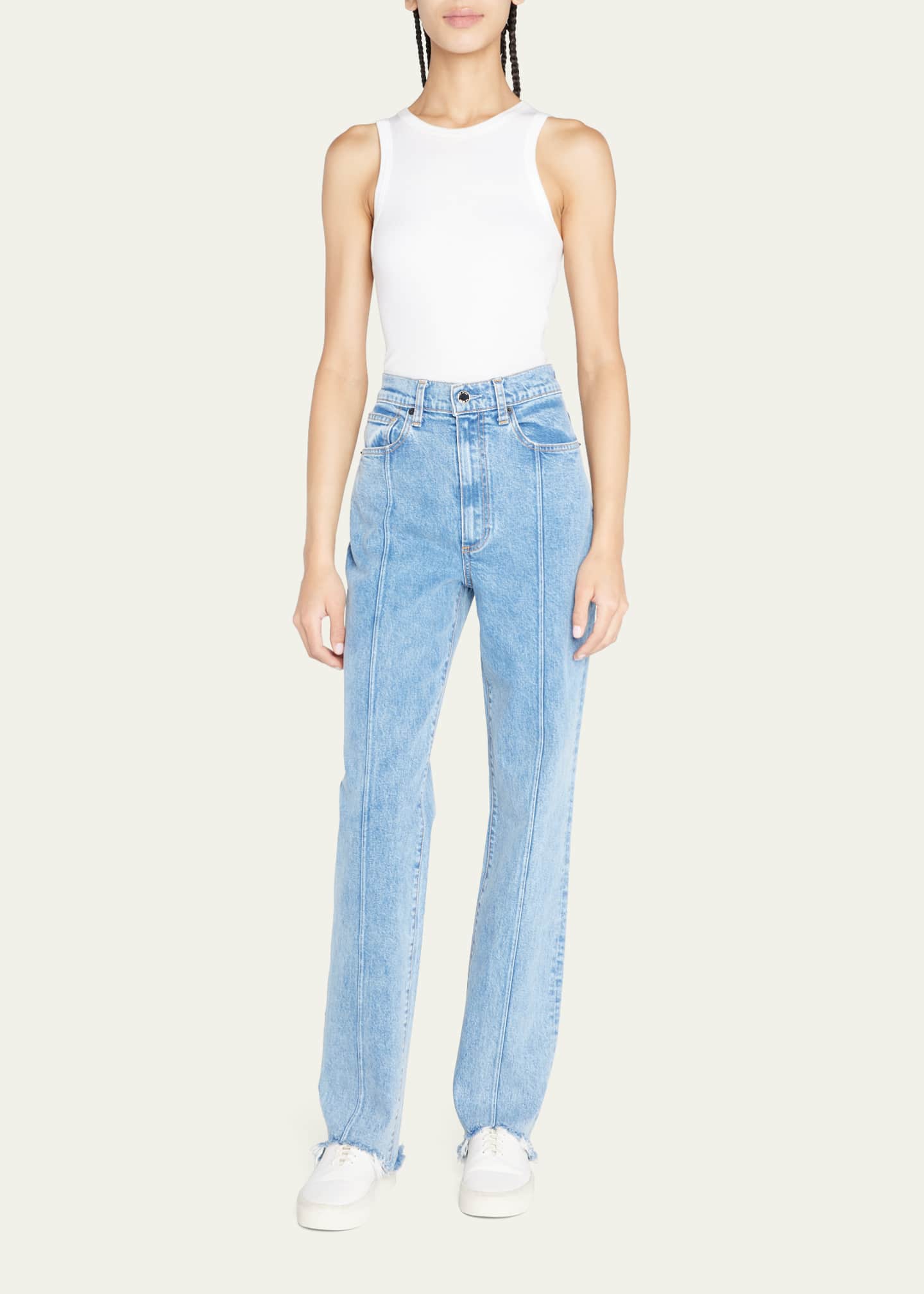 LE JEAN Phoenix Seamed Straight Frayed Jeans - Bergdorf Goodman