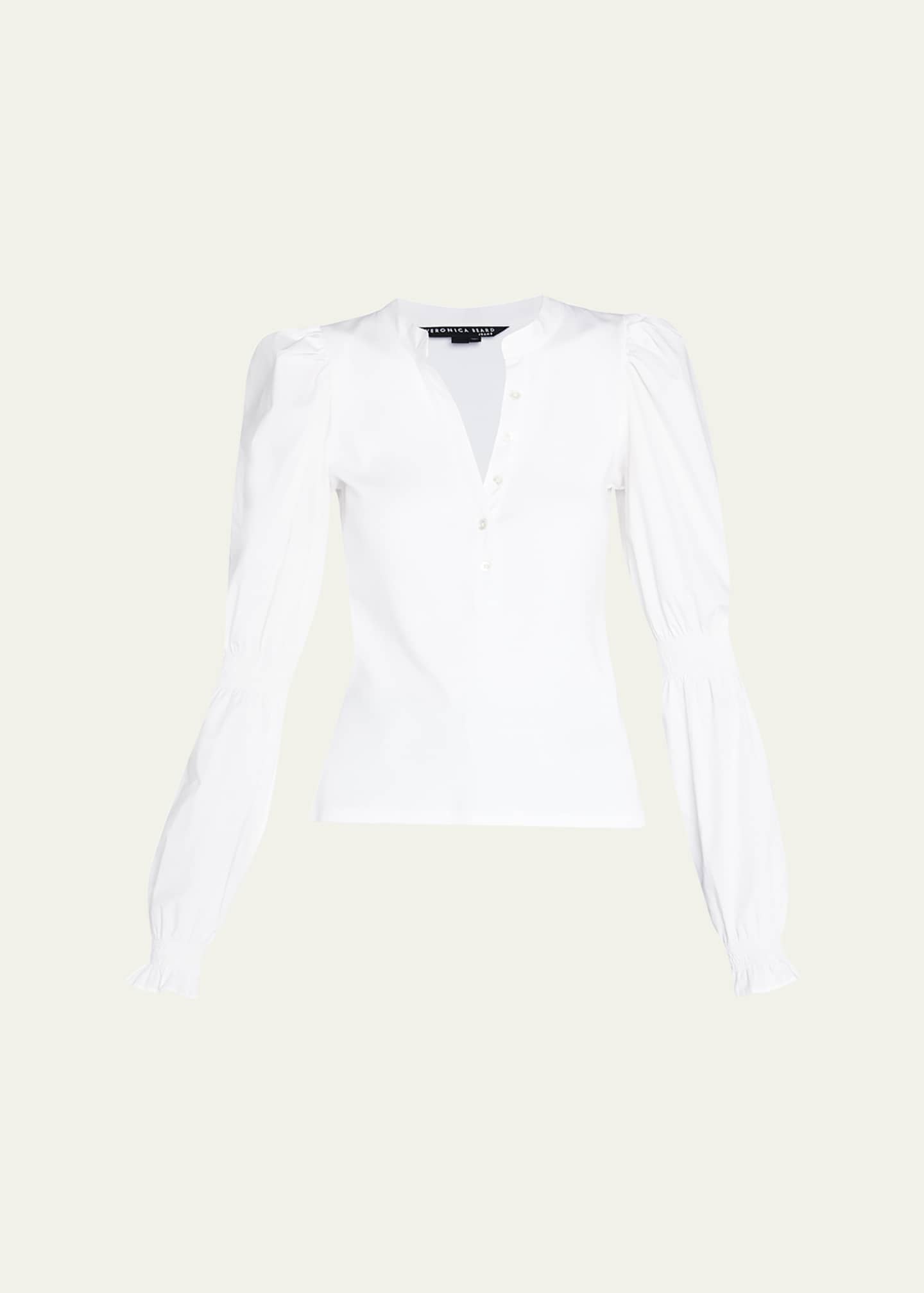 Veronica Beard Effy Button-Front Cinched Sleeve Top - Bergdorf Goodman