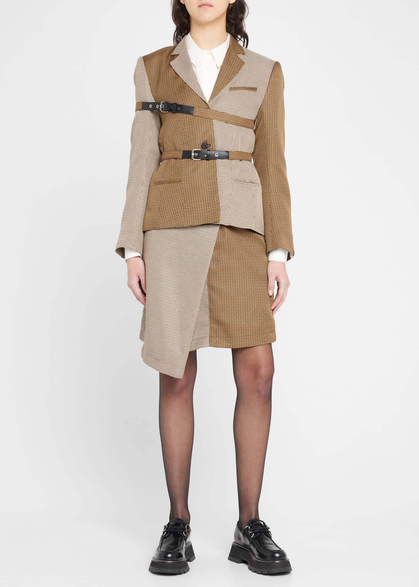 Rokh Splice Houndstooth Leather Strap Wrap Midi Skirt - Bergdorf Goodman