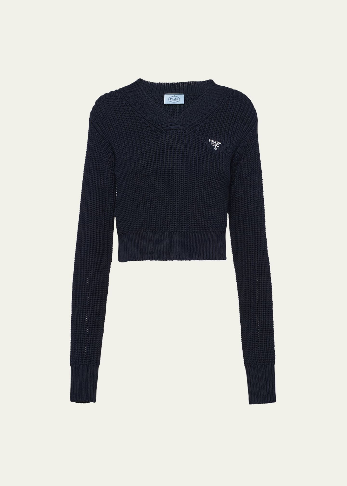 Prada Rib-Knit Cotton Long-Sleeve Crop Top - Bergdorf Goodman
