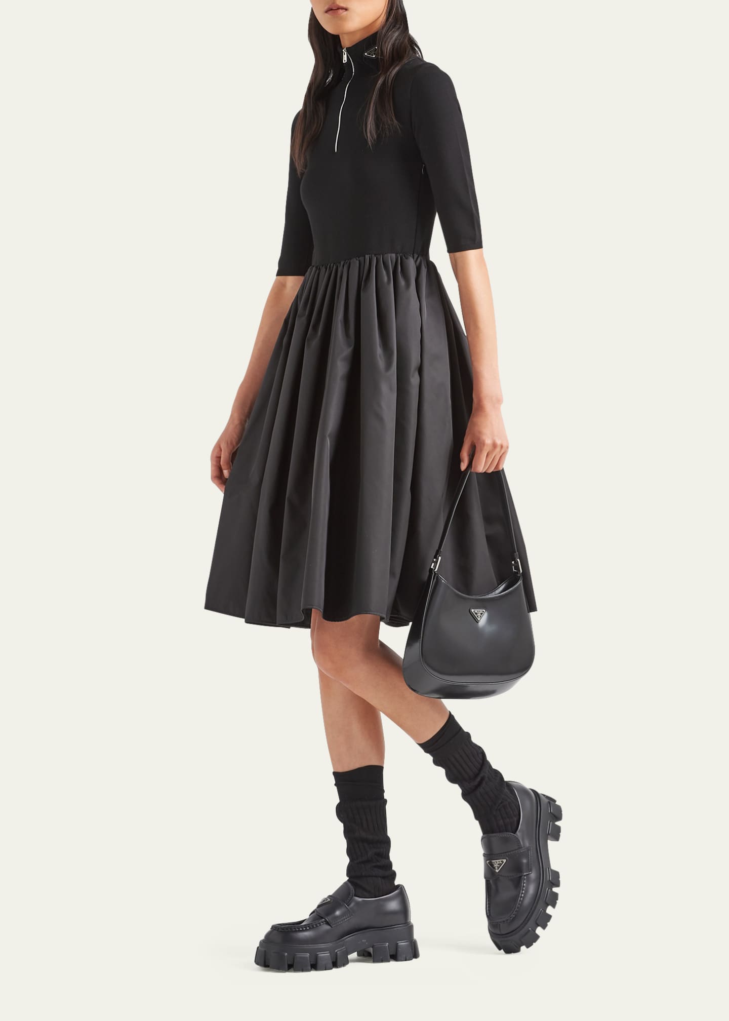Prada Mixed-Media Fit-and-Flare Dress - Bergdorf Goodman